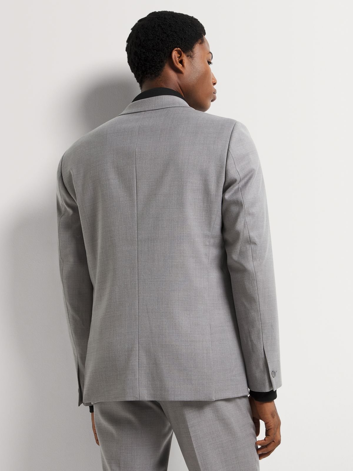 Men's Markham Slim Double Breasted Plain Grey Melange Suit Jacket | Bash