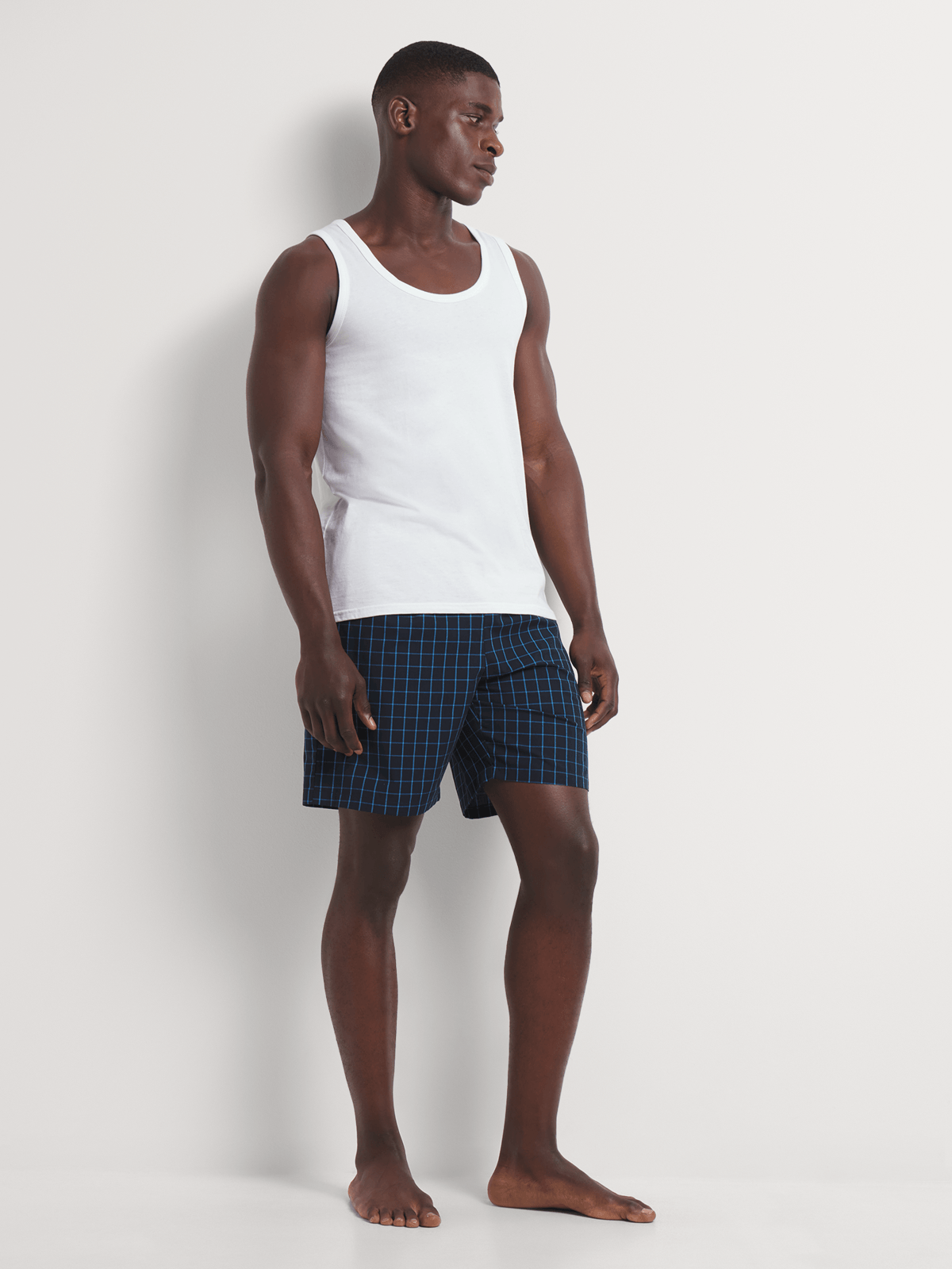 Markham Men's Woven Check Navy Sleepwear Short | Bash