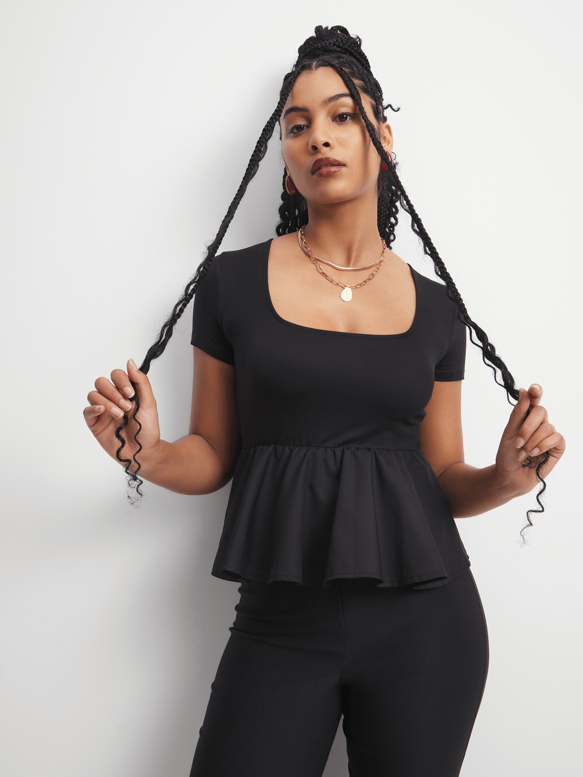 Women's Black Square Neck Top With Open Back | Bash