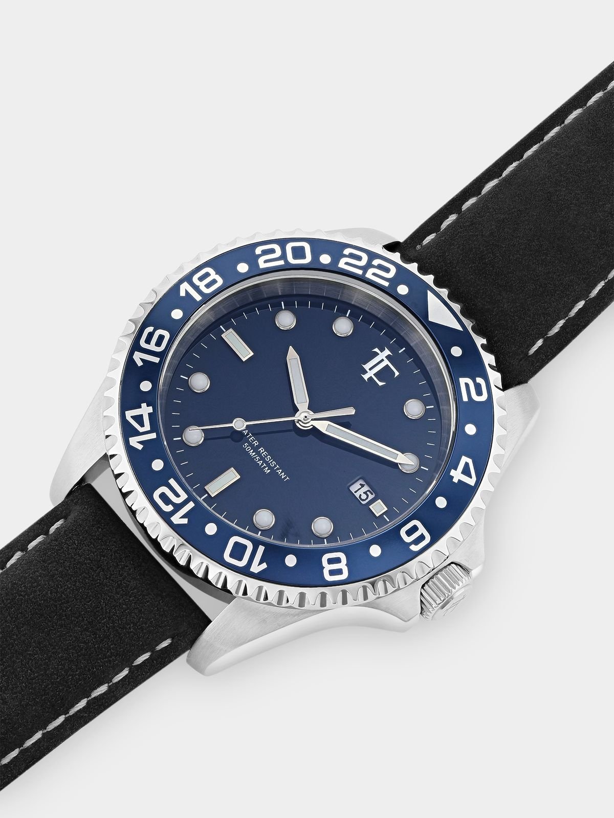 Legacy Neptune Steel Navy Dial Navy Leather Stainless Steel Watch 45mm ...