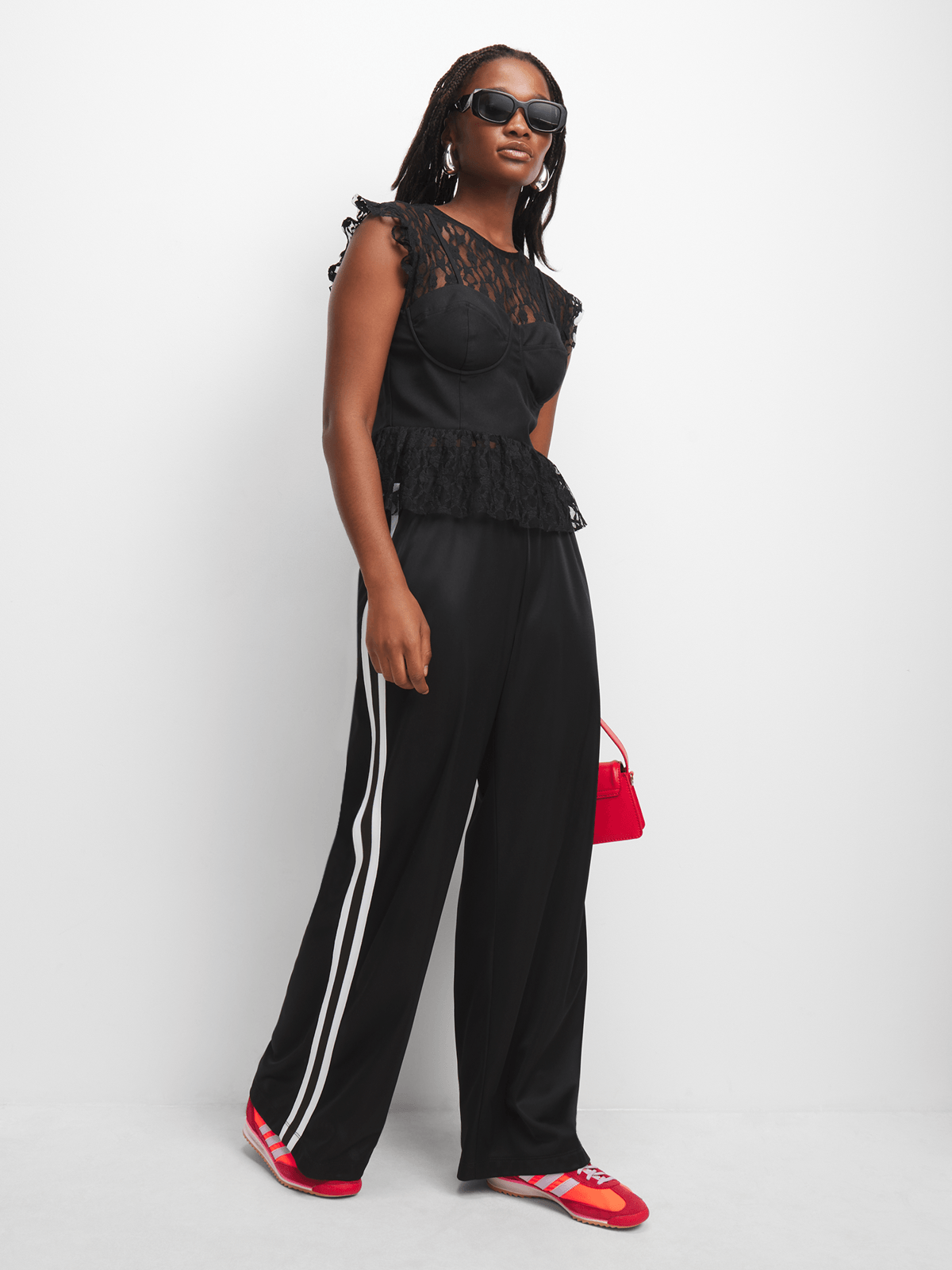 Women's Black Corset Cami Twofer Top With Lace Peplum - Bash.com