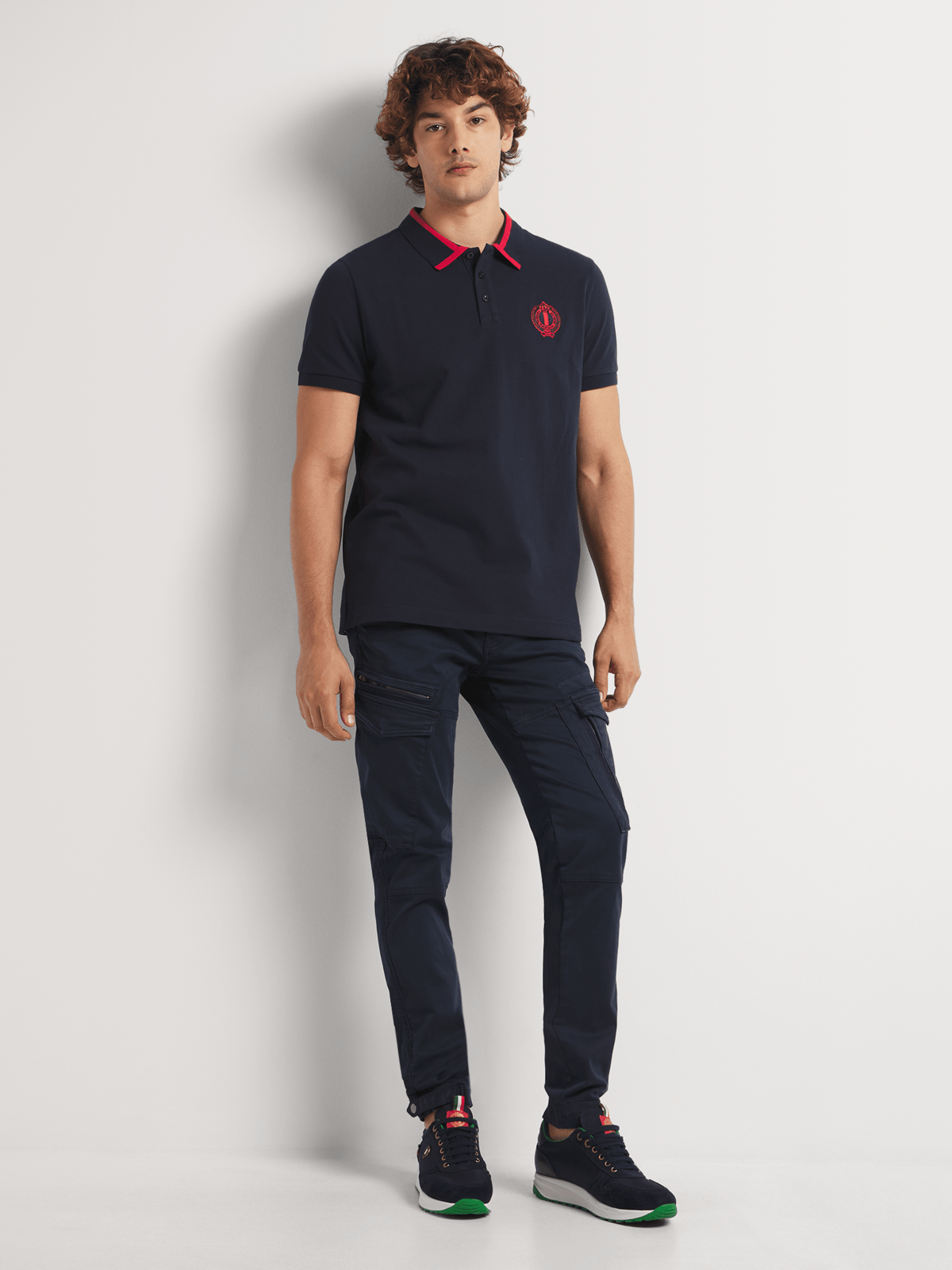 Fabiani Men's Navy Tipped 2 Tone Crest Polo Shirt | Bash