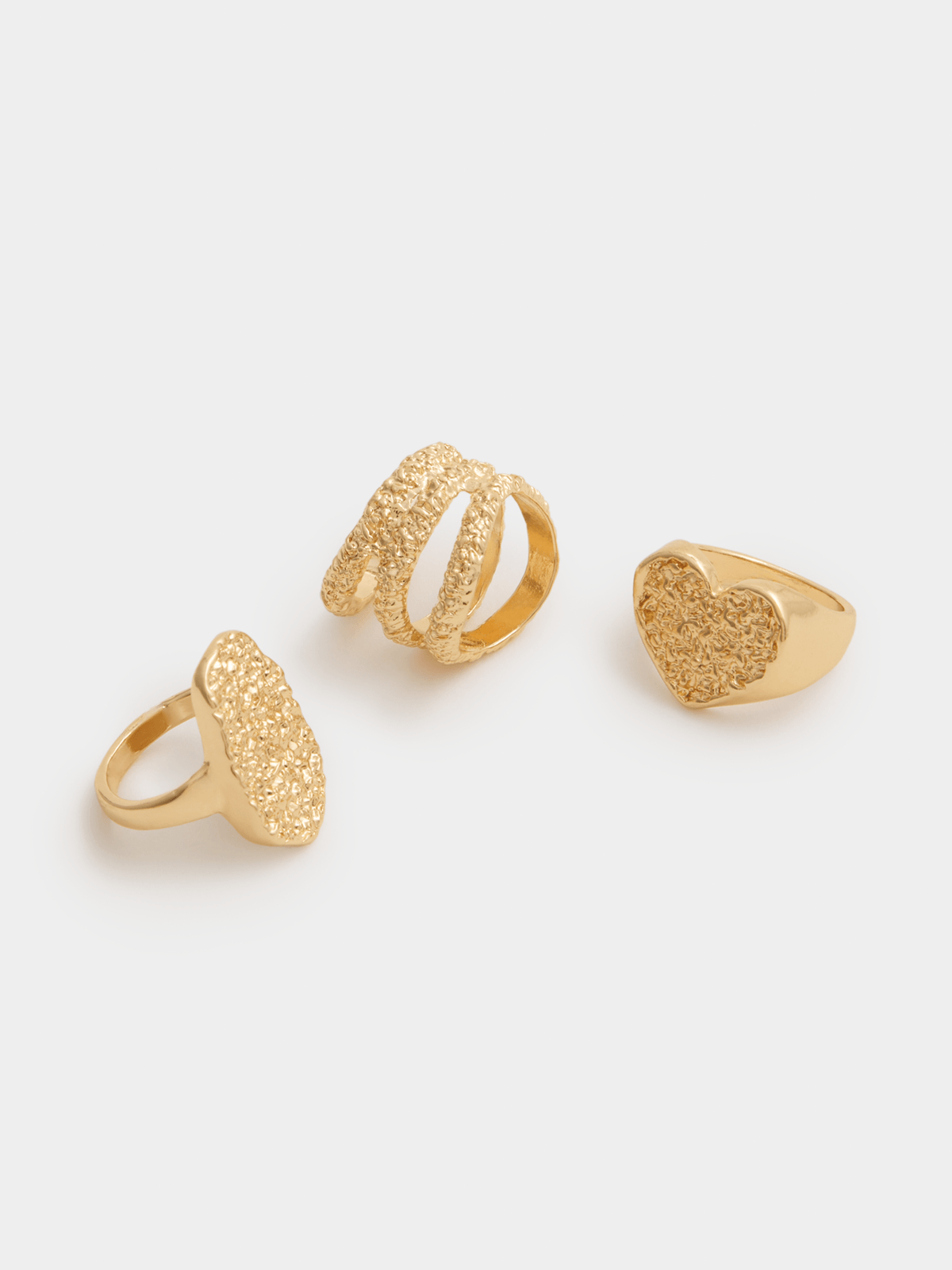 The FIX Women's Gold 3-Pack Textured Heart Rings | Bash
