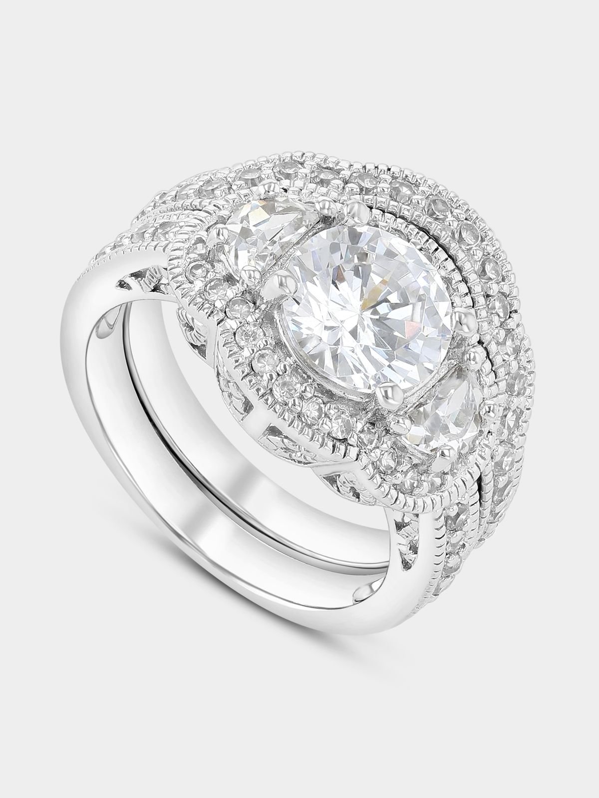 Cheté Sterling Silver Cubic Zirconia Round Half Moon Twinset Ring | Bash