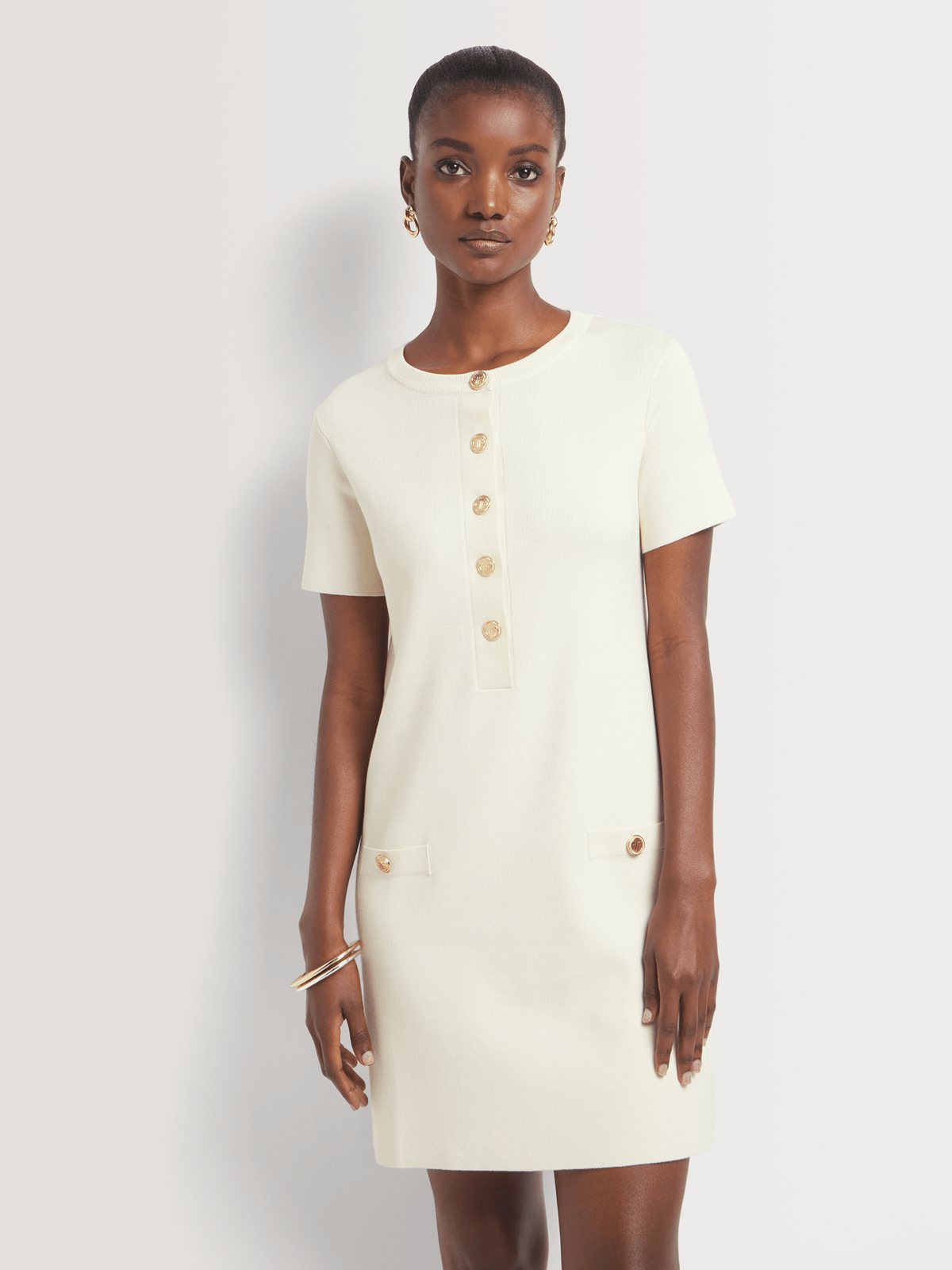 Button Knit Shift Dress | Bash