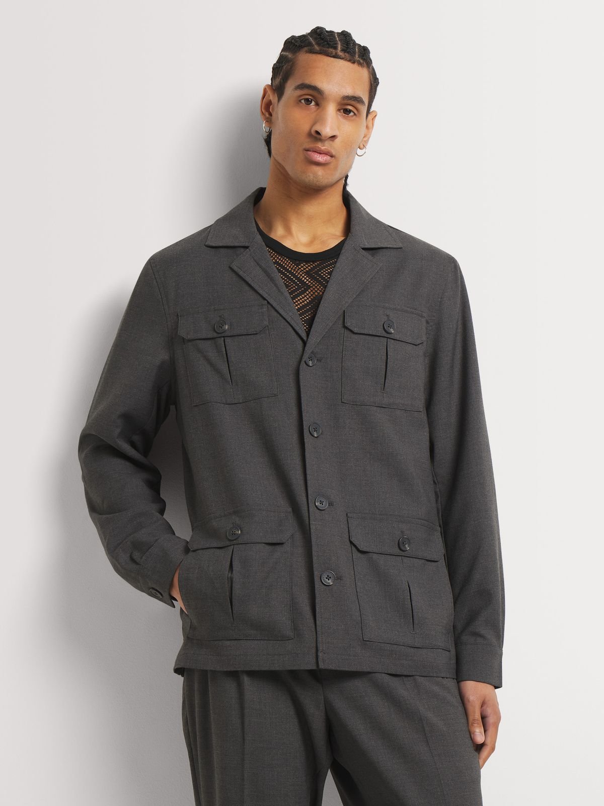 Markham Men's Slim Linen Utility Charcoal Jacket | Bash