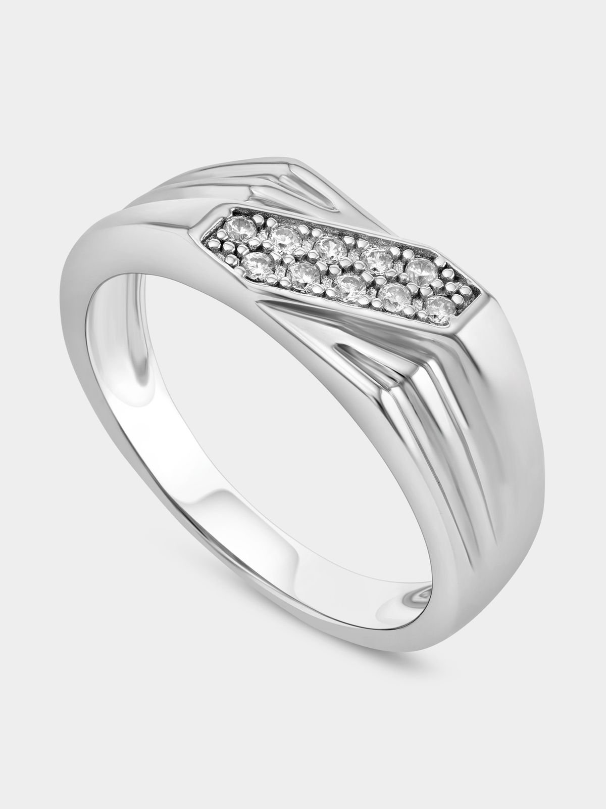 Sterling Silver Cubic Zirconia Diagonal Ridge Ring | Bash