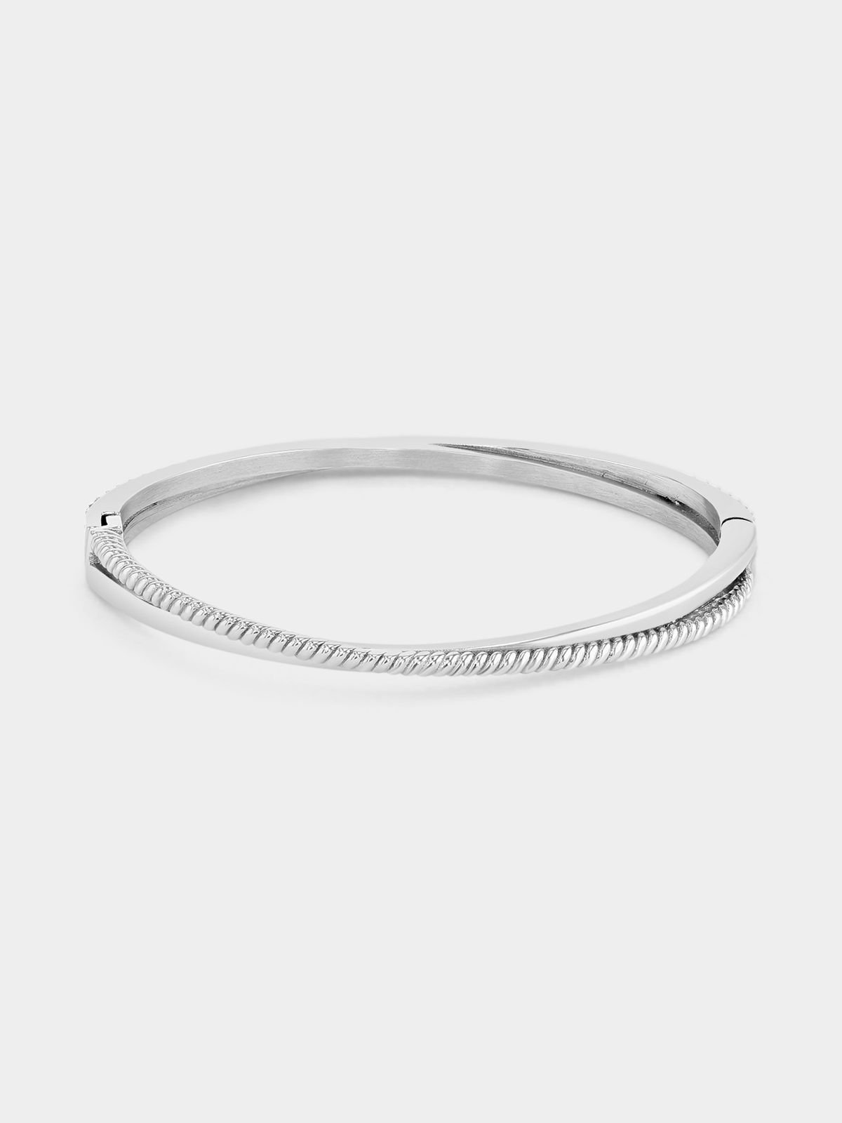 Tempo Jewellery Stainless Steel Cubic Zirconia Crisscross Bangle | Bash