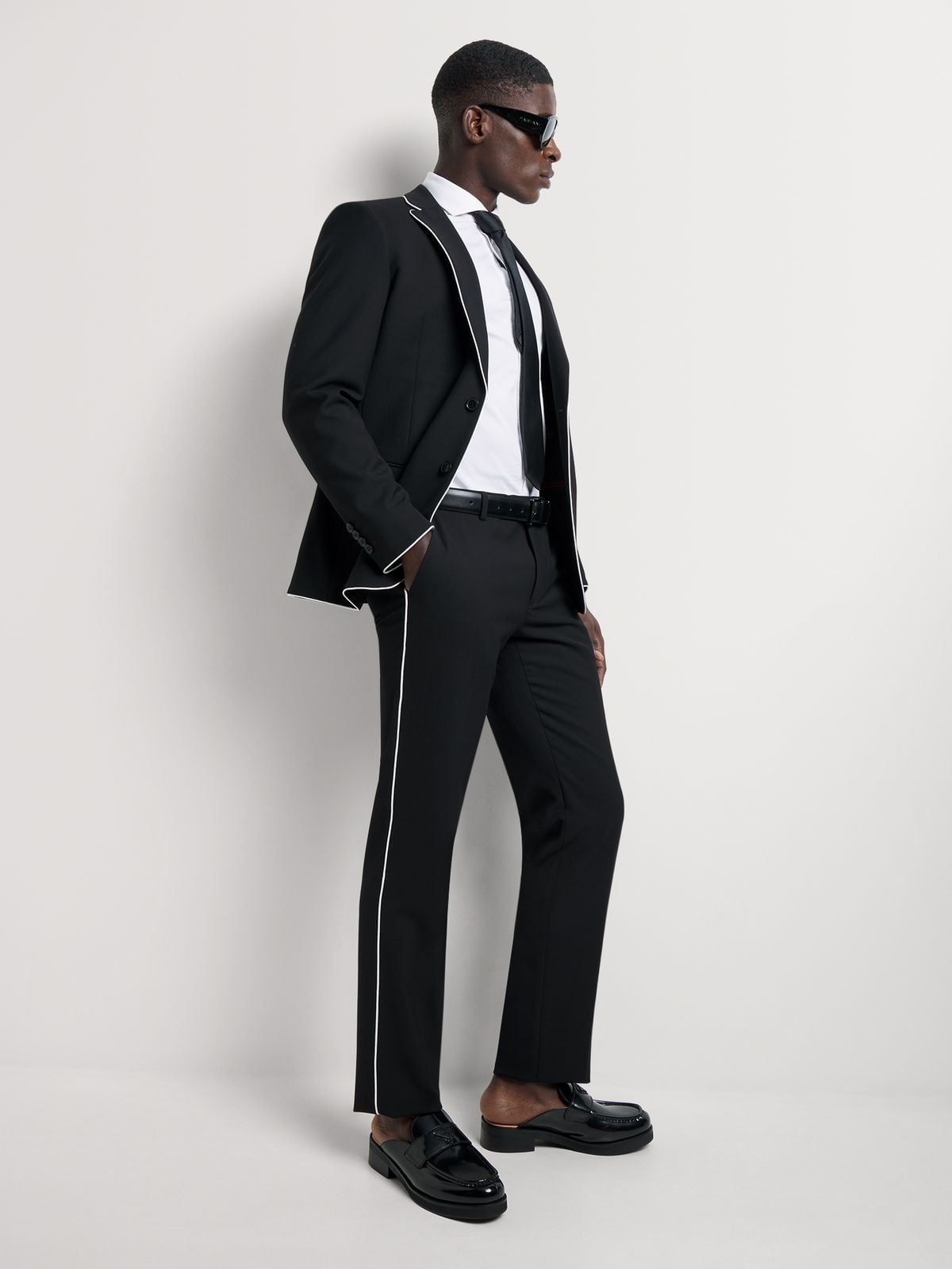 Fabiani Men's Black Piped Suit Trouser | Bash