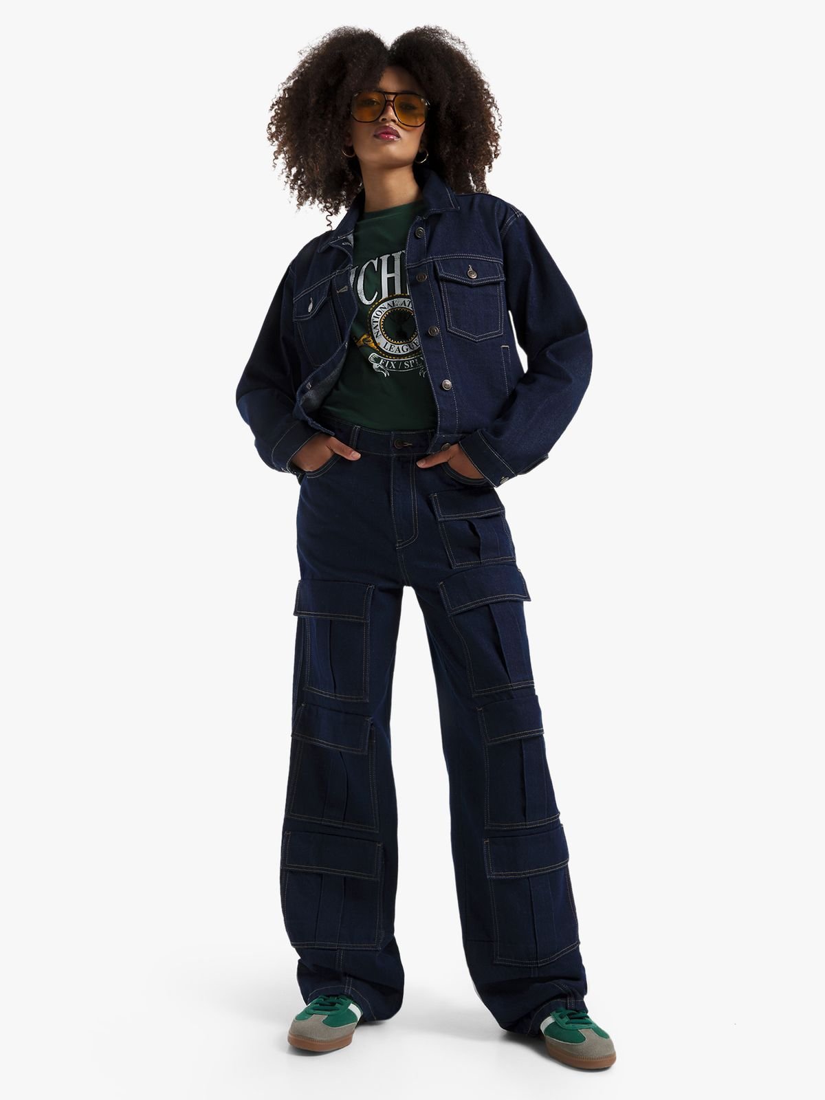 Women's Dark Wash Wide Leg Utility Jeans | Bash