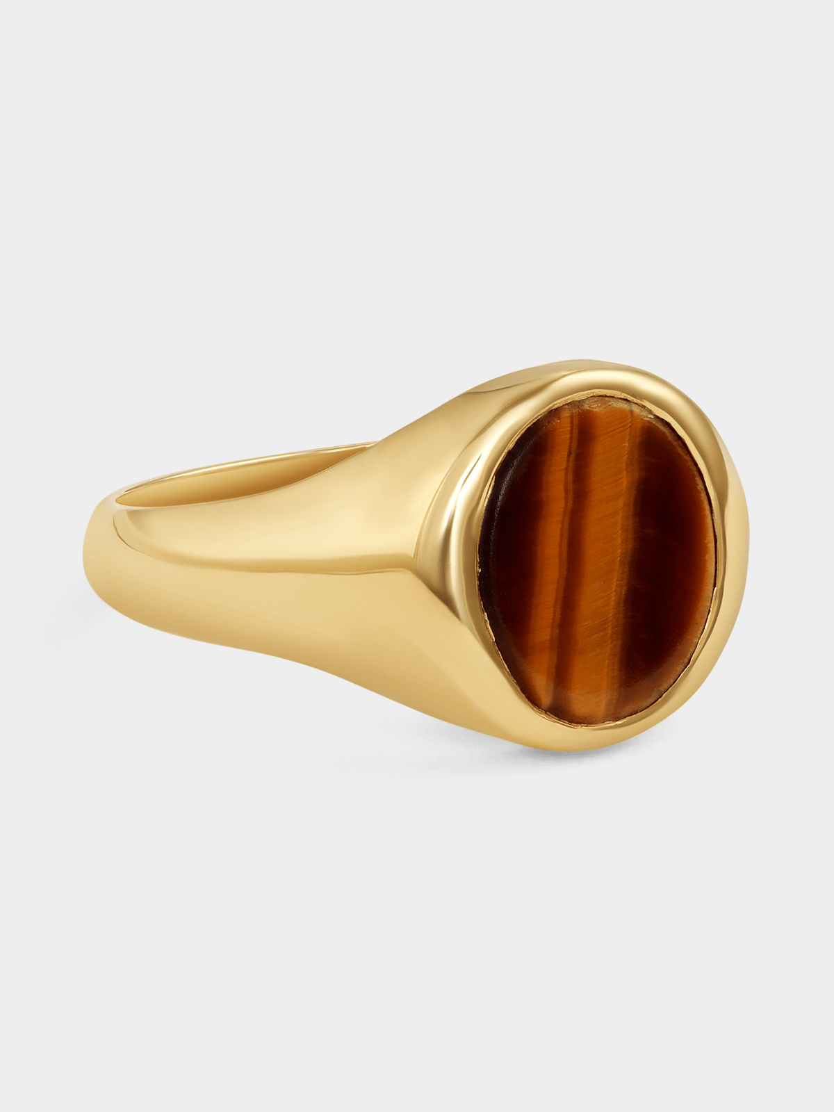 Yellow Gold Tiger’s Eye Oval Signet Ring | Bash