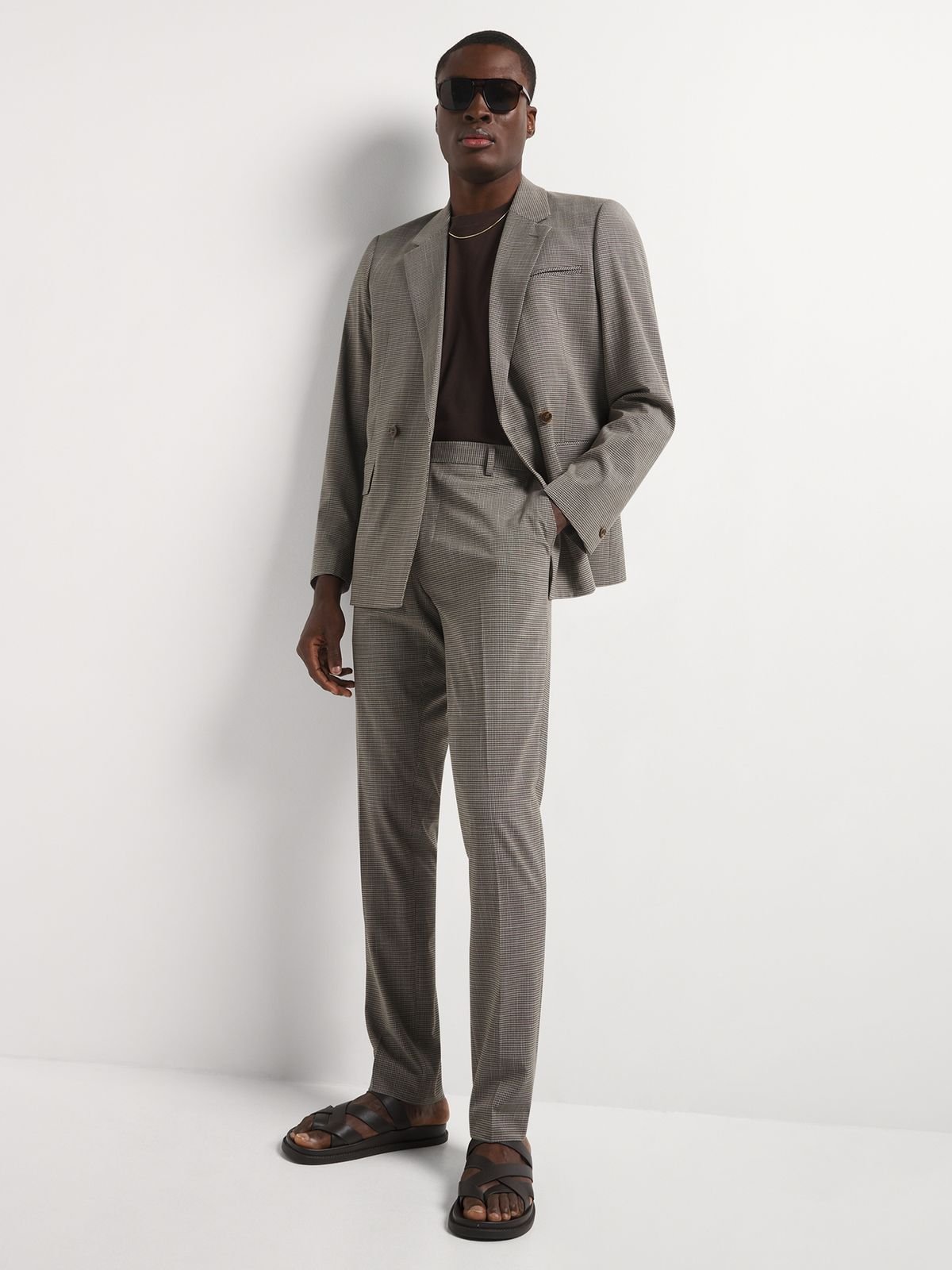 Men's Markham Slim Seersucker Check Stone/Black Suit Trouser | Bash