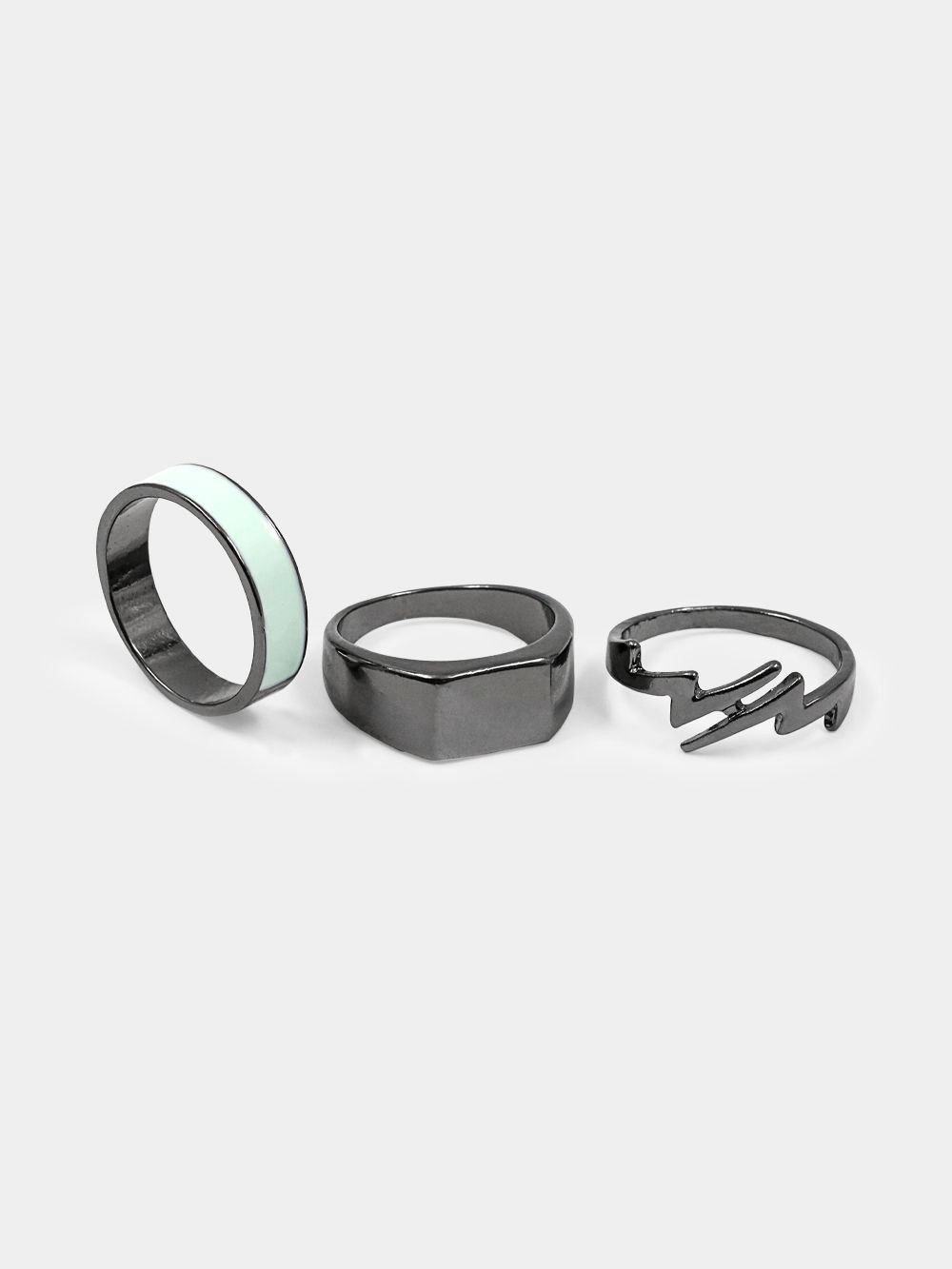 Men's Markham Lightning Epoxy Silver Ring Set | Bash