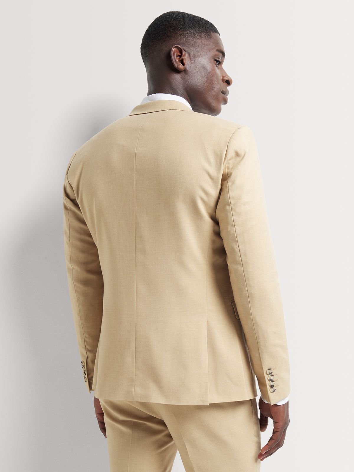 Markham Men's Skinny Fit Linen Stone Suit Jacket | Bash