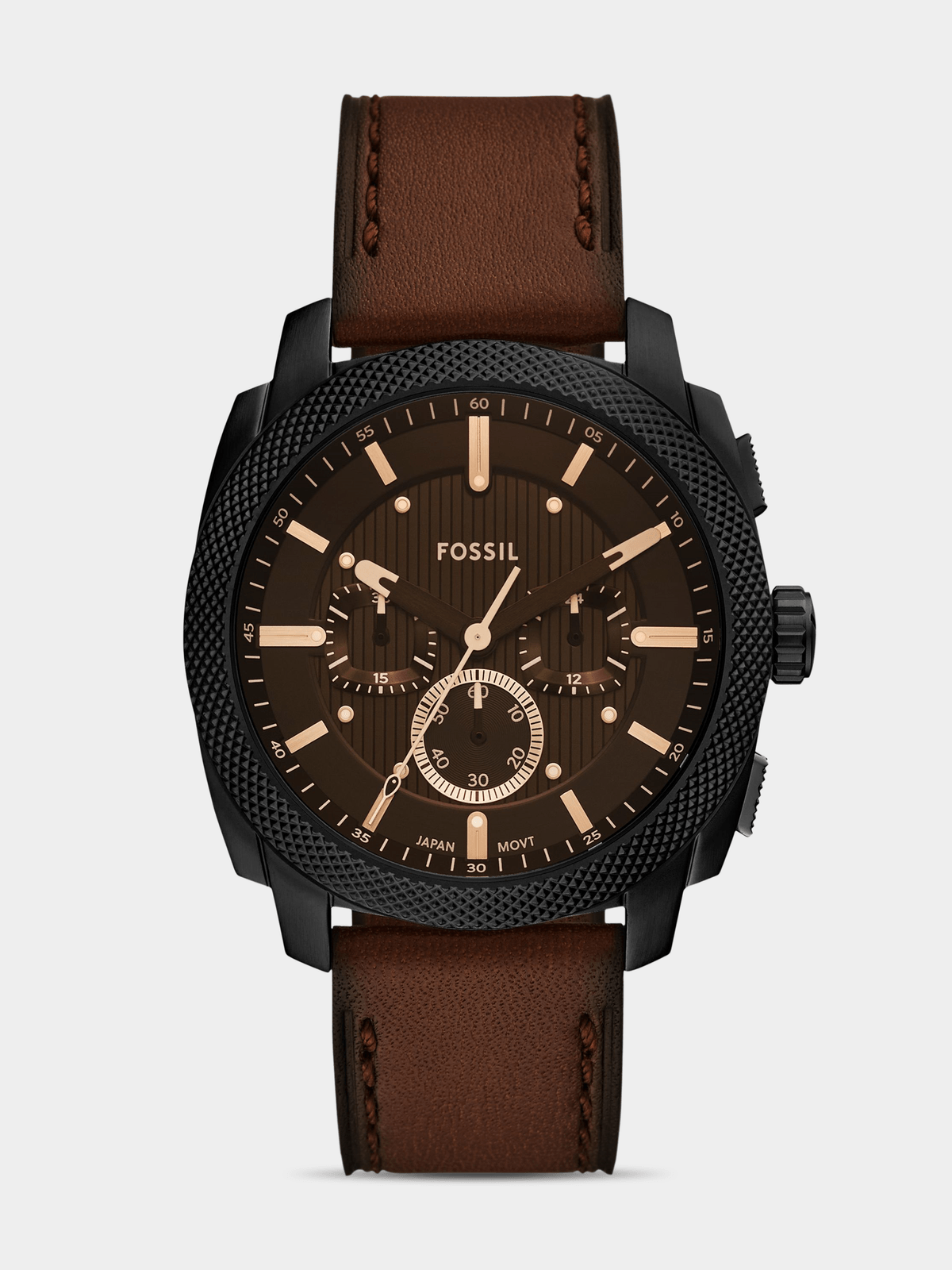 Fossil Machine Black Plated Brown Leather Chronograph Watch | Bash