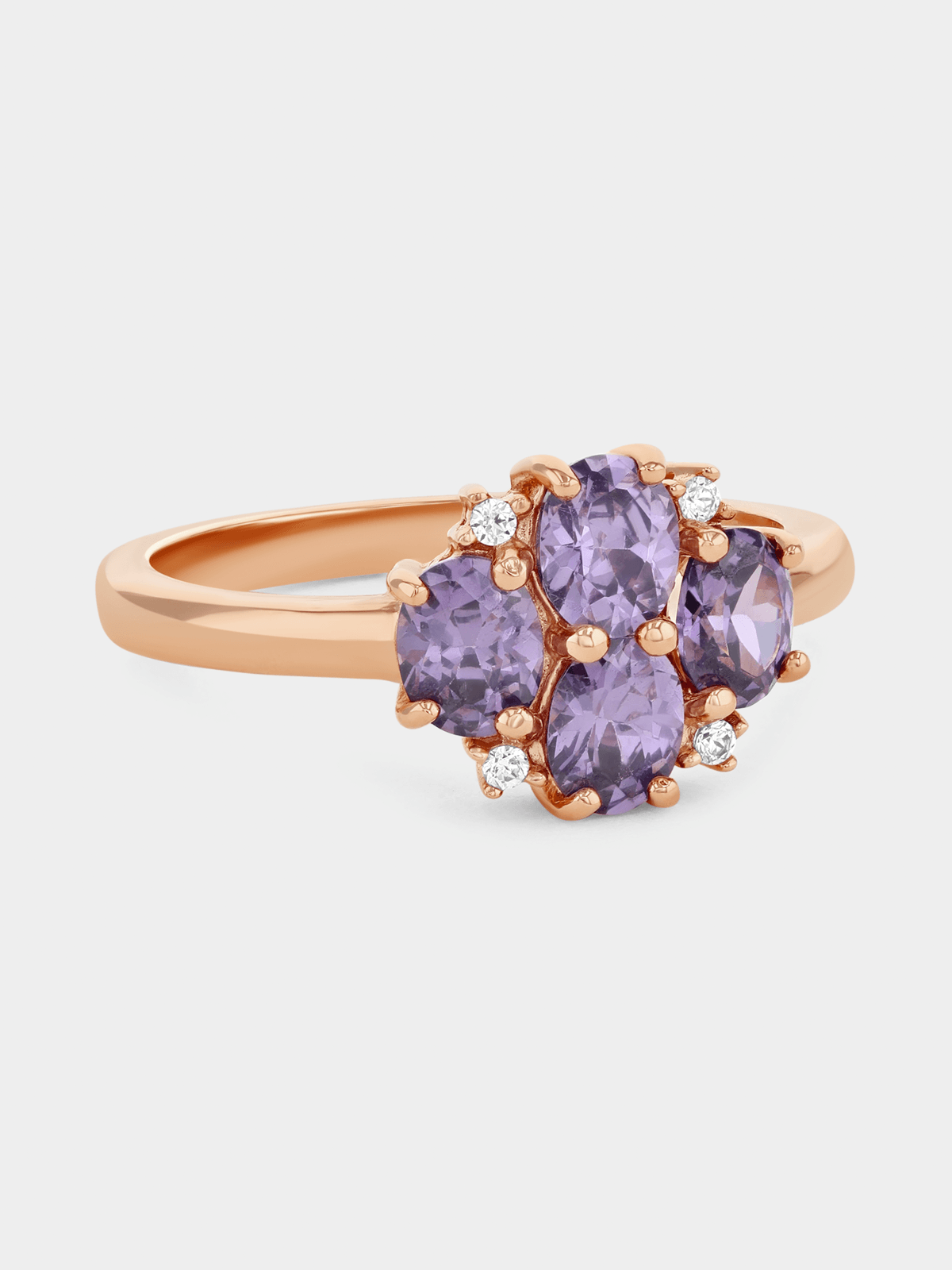 Rose Plated Sterling Silver Amethyst Cubic Zirconia Cluster Ring | Bash