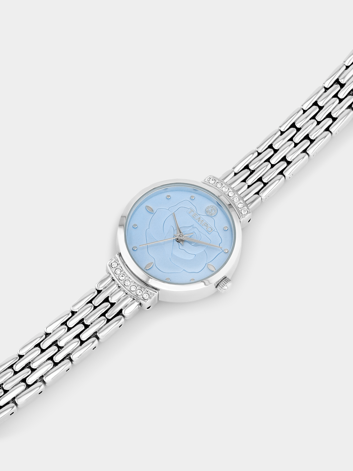 Tempo Silver Plated Light Blue Rose Dial Bracelet Watch | Bash