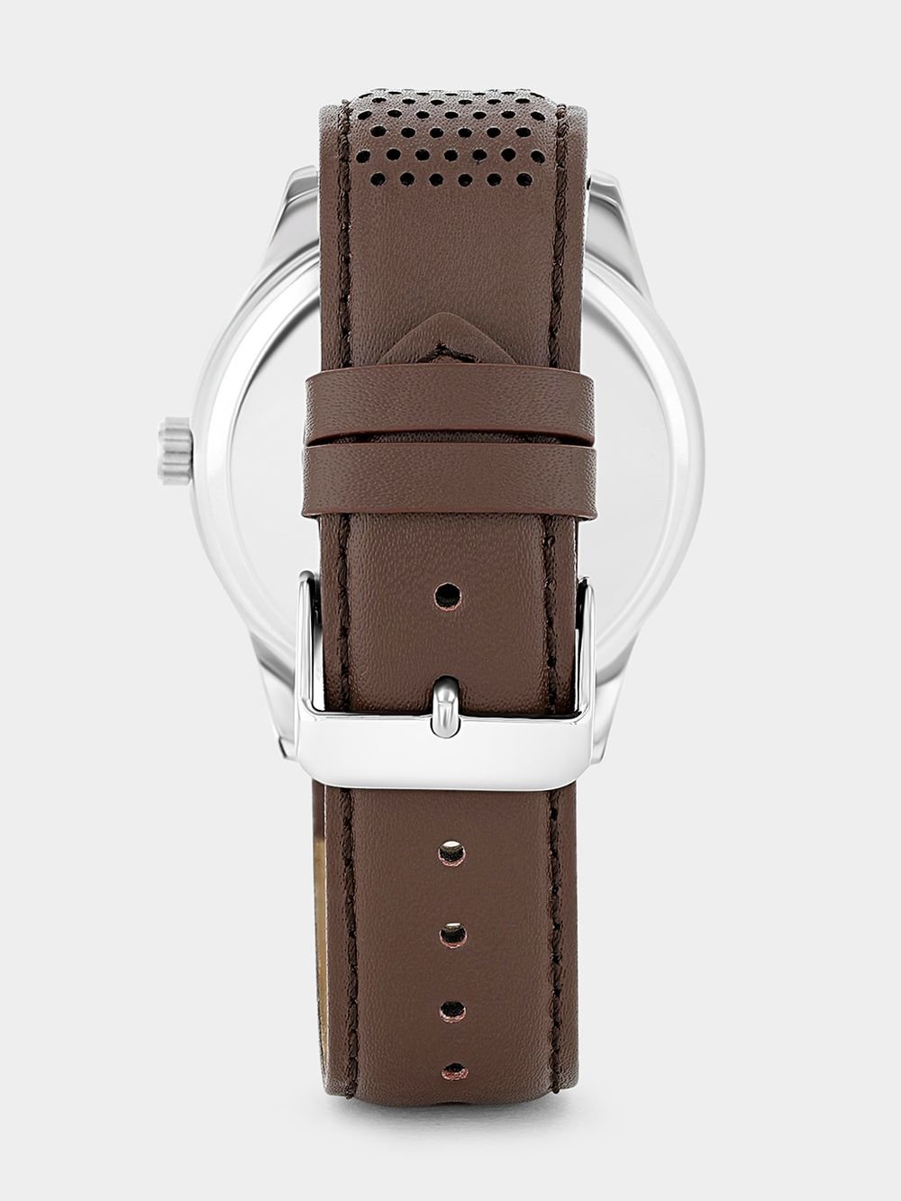 Tempo Men’s Silver Plated Beige Dial Brown Leather Watch | Bash