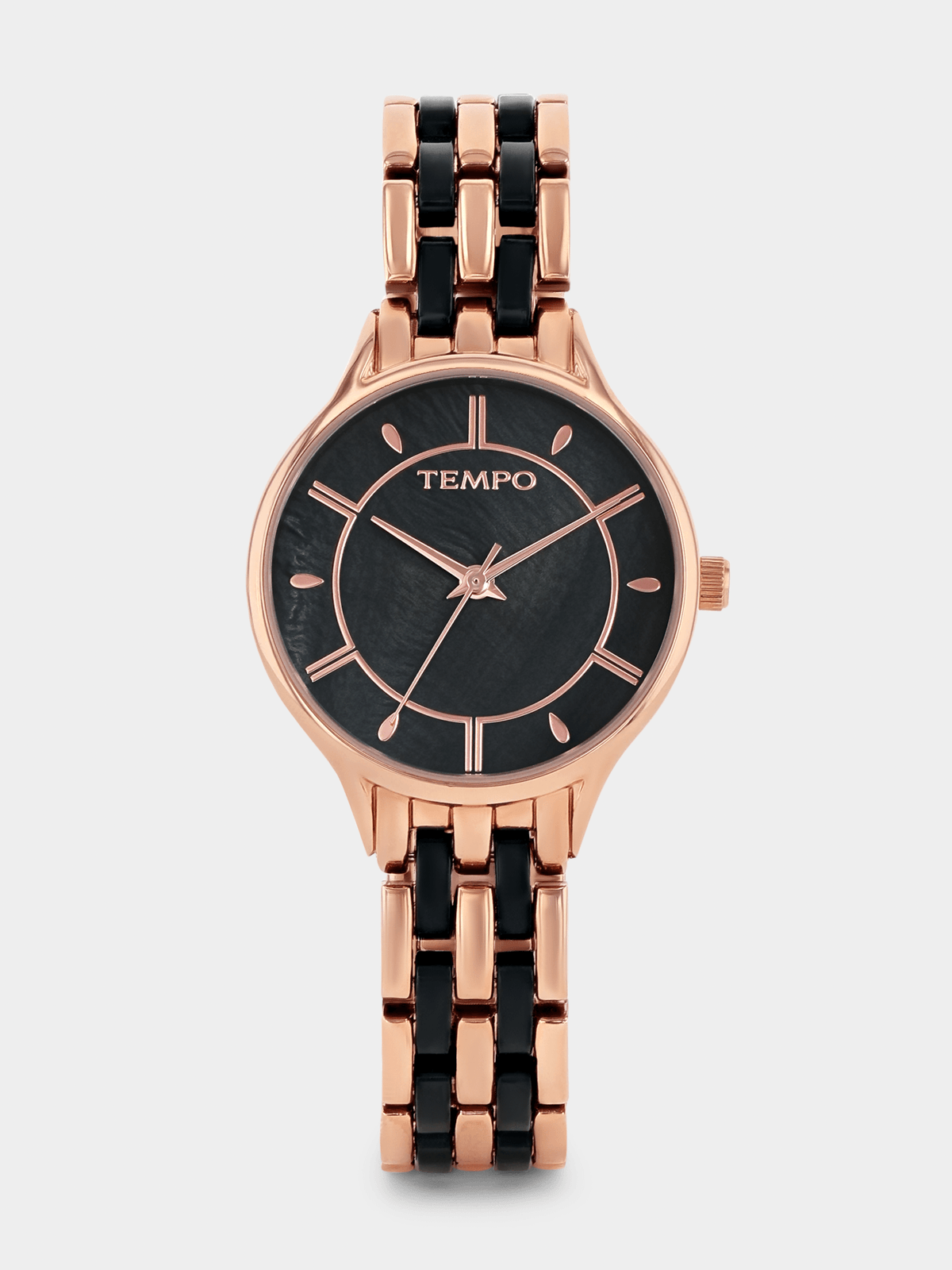 Tempo Rose Plated Black Acetate Black Mother Of Pearl Dial Bracelet ...