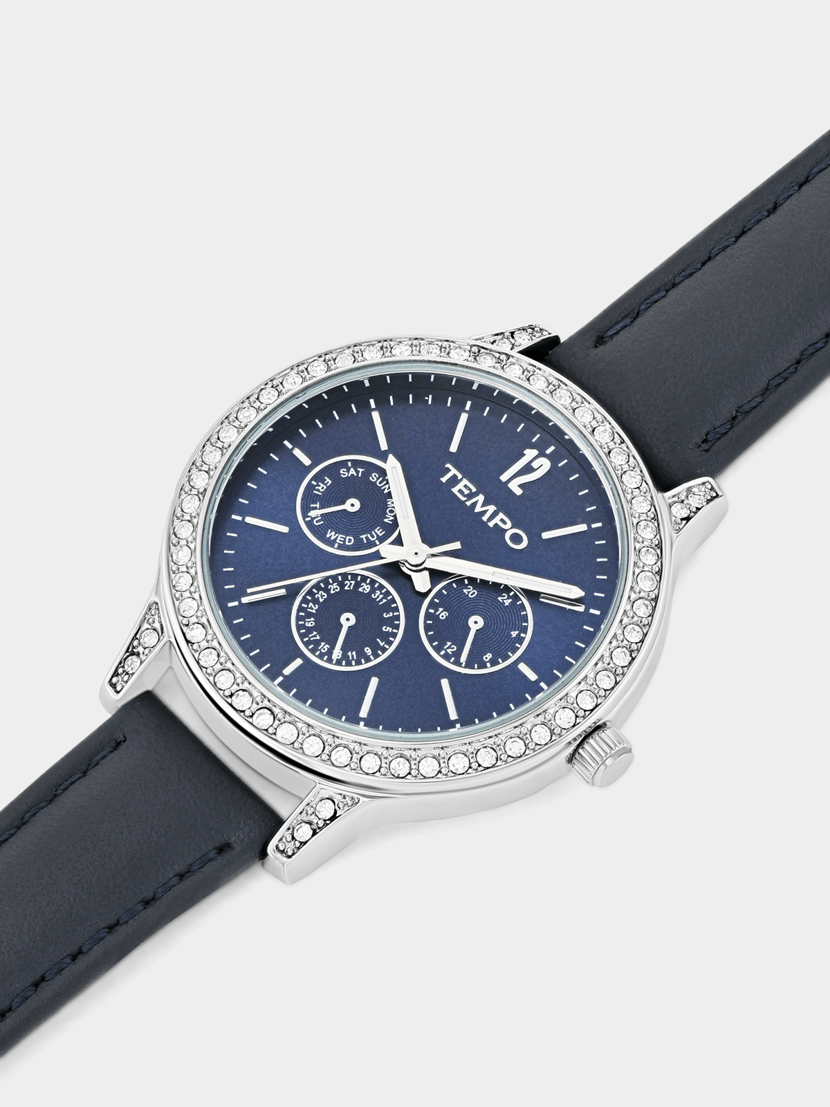 Tempo Silver Plated Navy Dial Navy Leather Watch | Bash