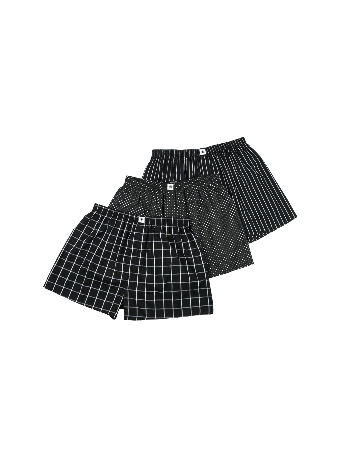 Markham Men's 3 Pack Gingham and Stripe Black Woven Boxer | Bash