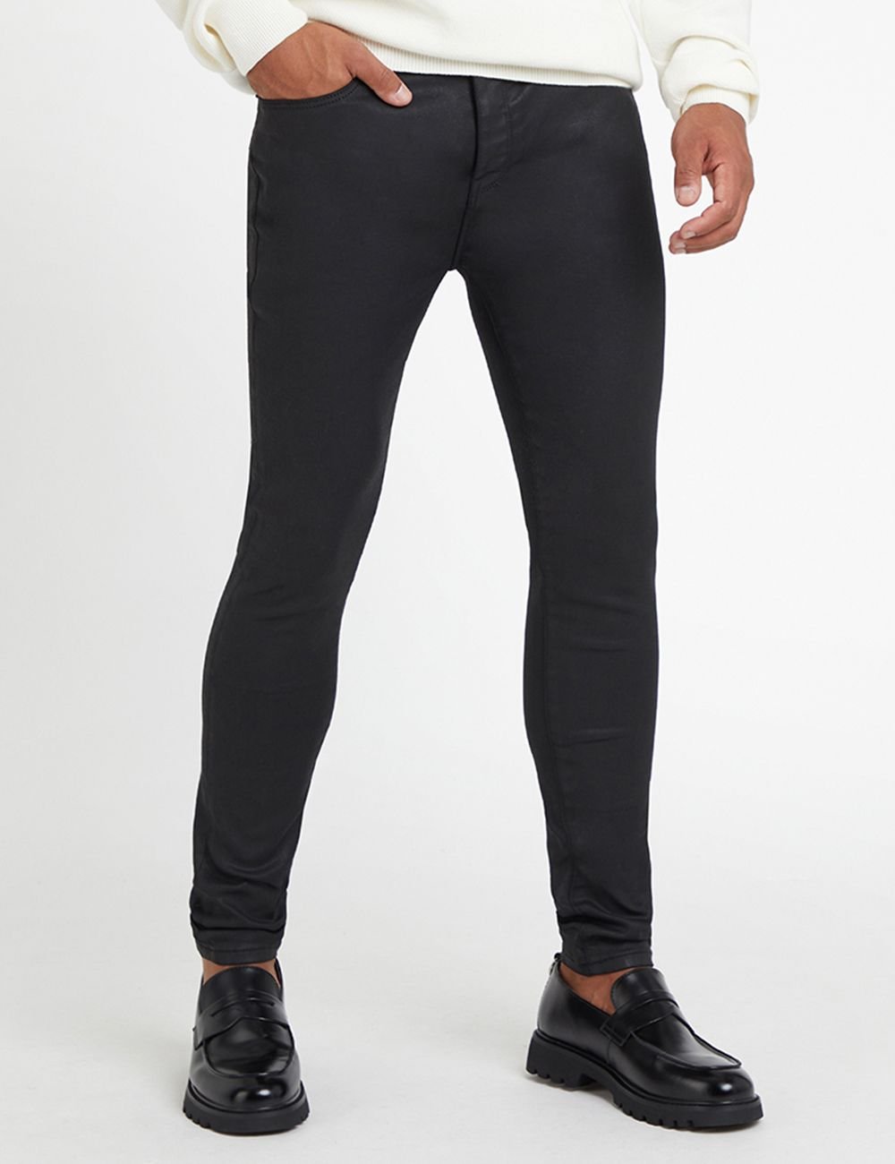 Relay Jeans Men's Super Skinny Black Coated Denim | Bash