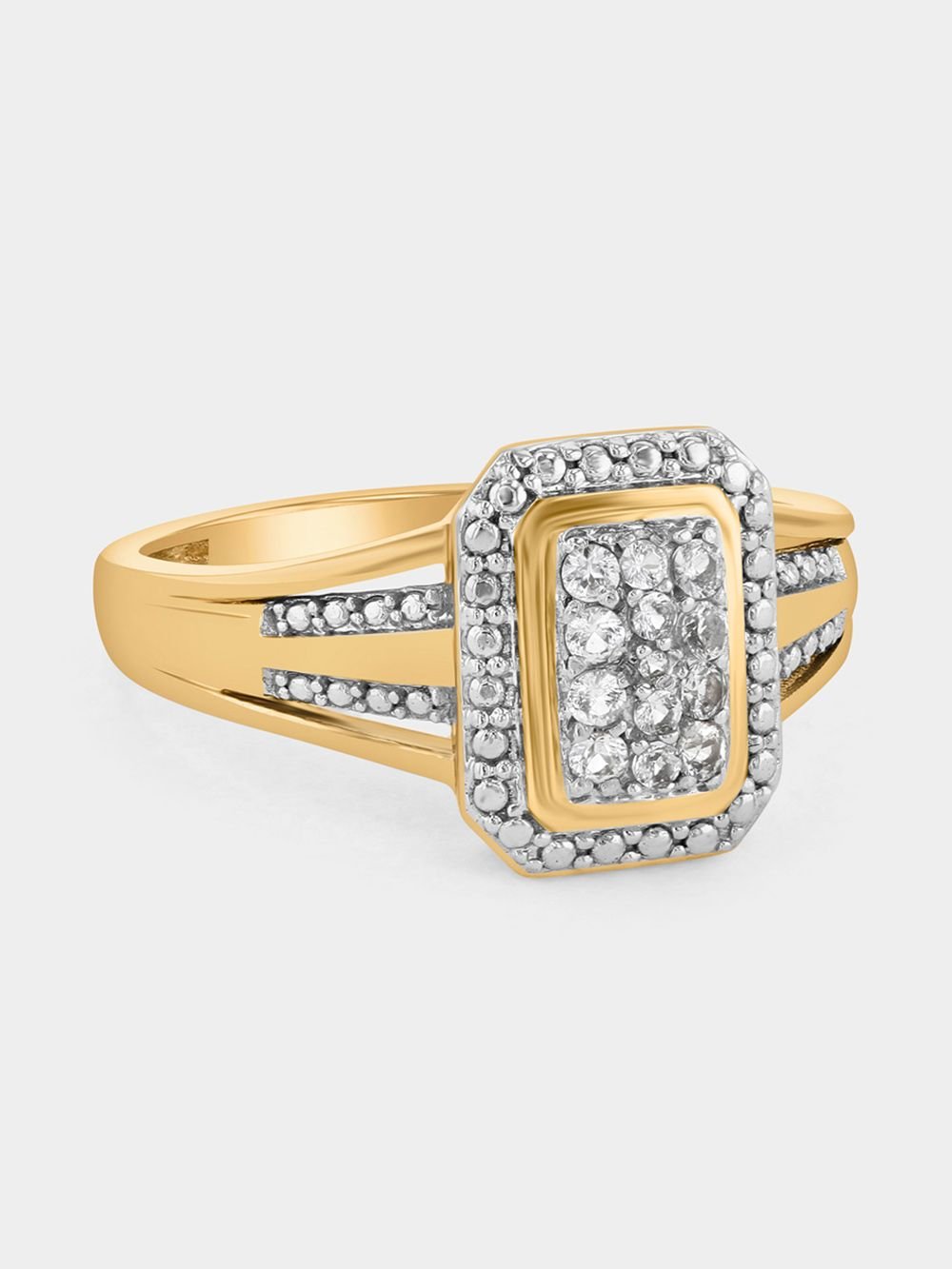 Yellow Gold Diamond & Created Sapphire Rectangle Halo Ring | Bash