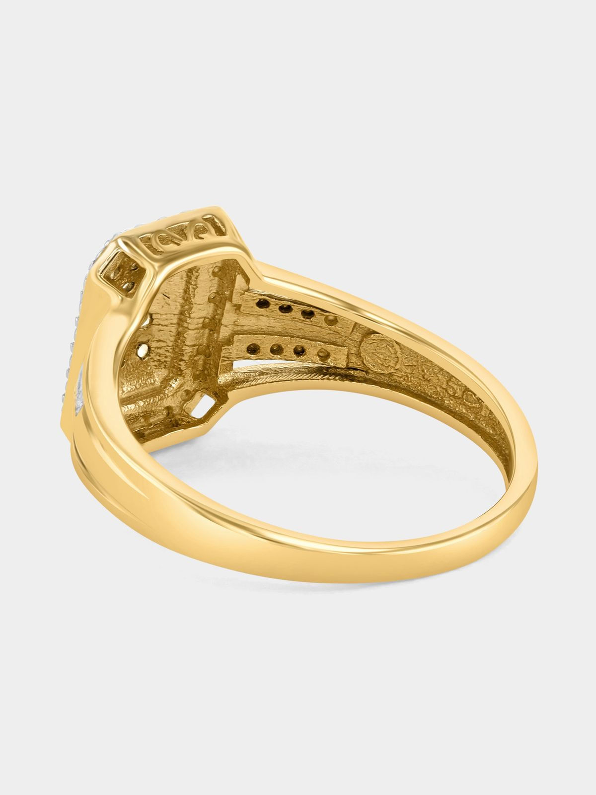 Yellow Gold Diamond & Created Sapphire Rectangle Halo Ring | Bash