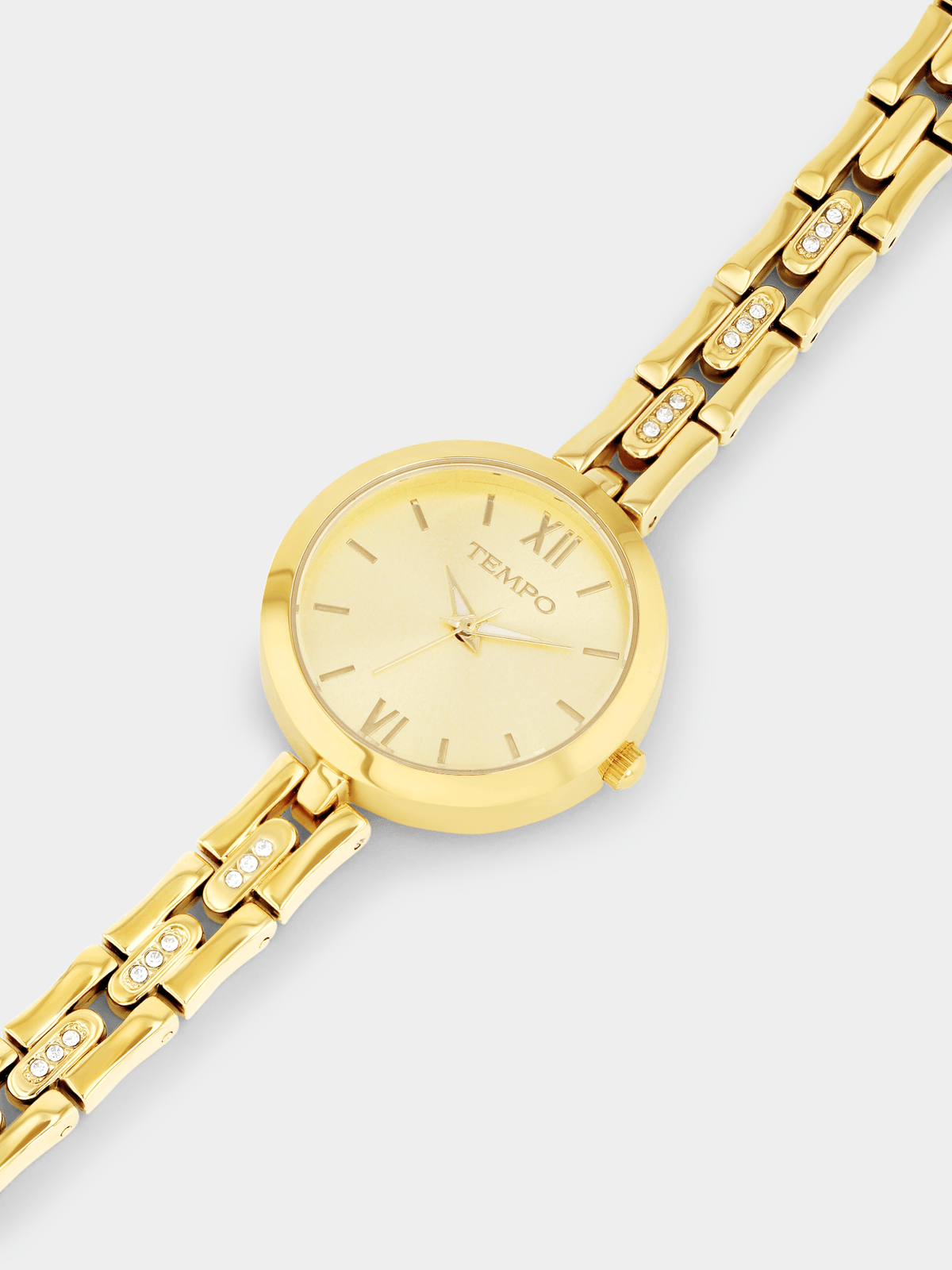 Tempo Gold Plated Champagne Dial Bracelet Watch | Bash