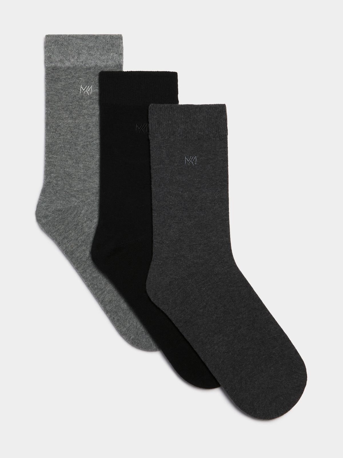Markham Men's 3pk Emb Formal Grey/Black Socks | Bash