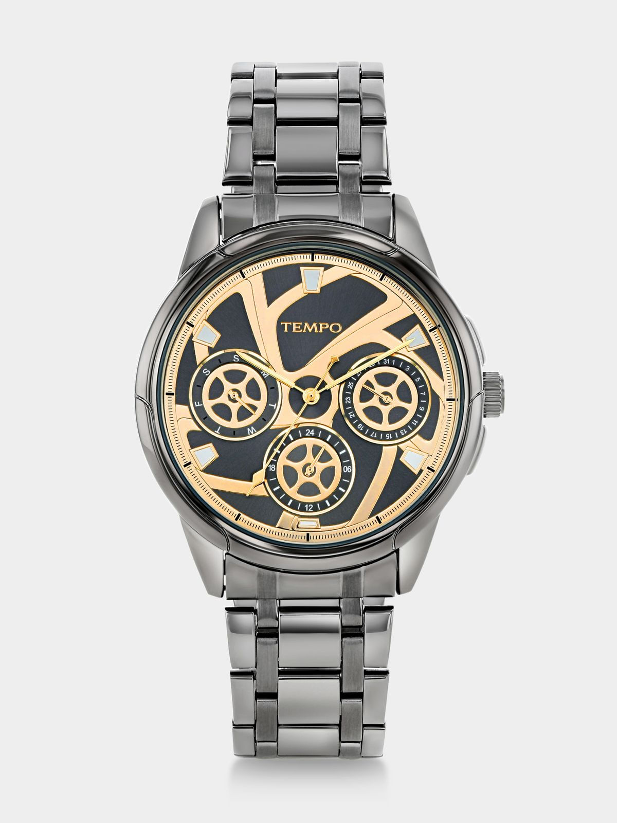 Tempo Gunmetal Plated Champagne Wheel Dial Bracelet Watch | Bash
