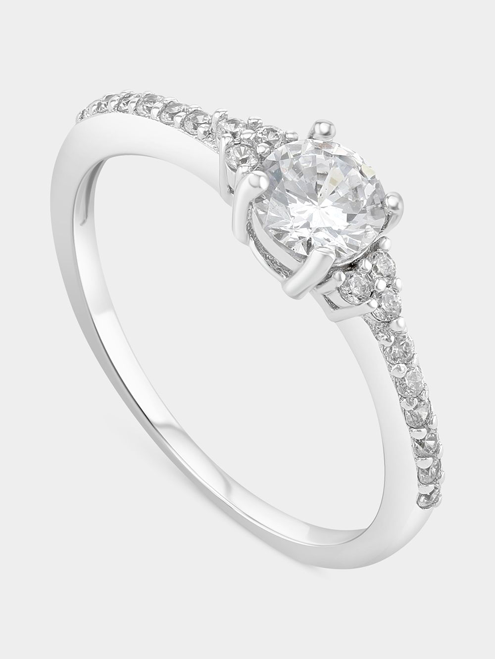 Sterling Silver Cubic Zirconia Solitaire Pavé Promise Ring | Bash