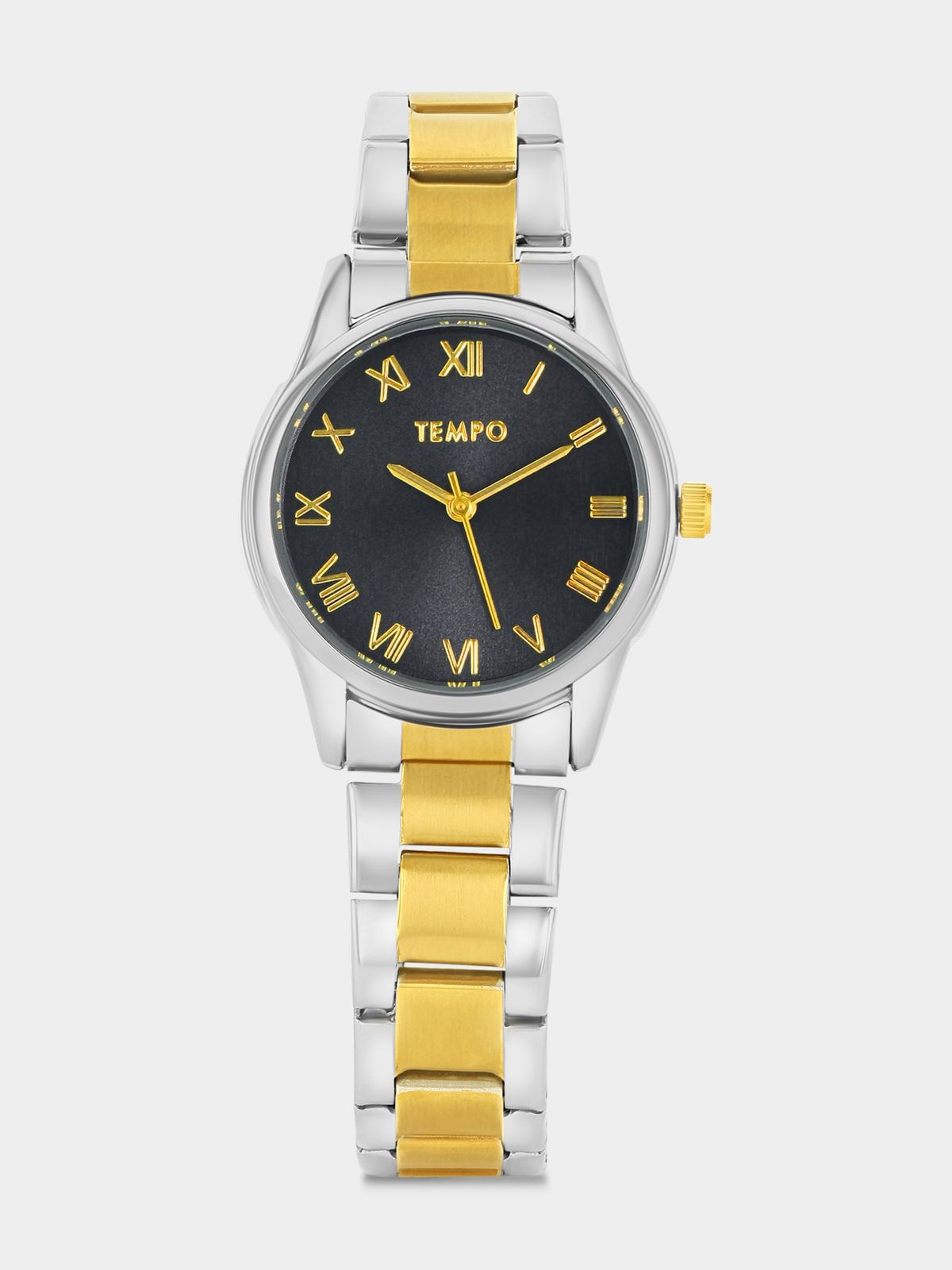 Tempo Gold Plated Black Dial Two-Tone Bracelet Watch | Bash