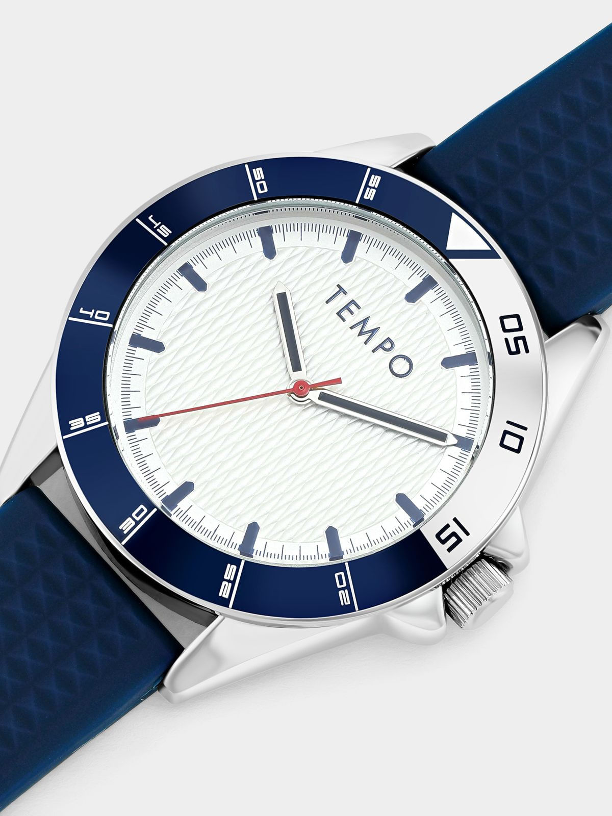 Tempo Silver & Blue Plated White Dial Blue Silicone Watch | Bash