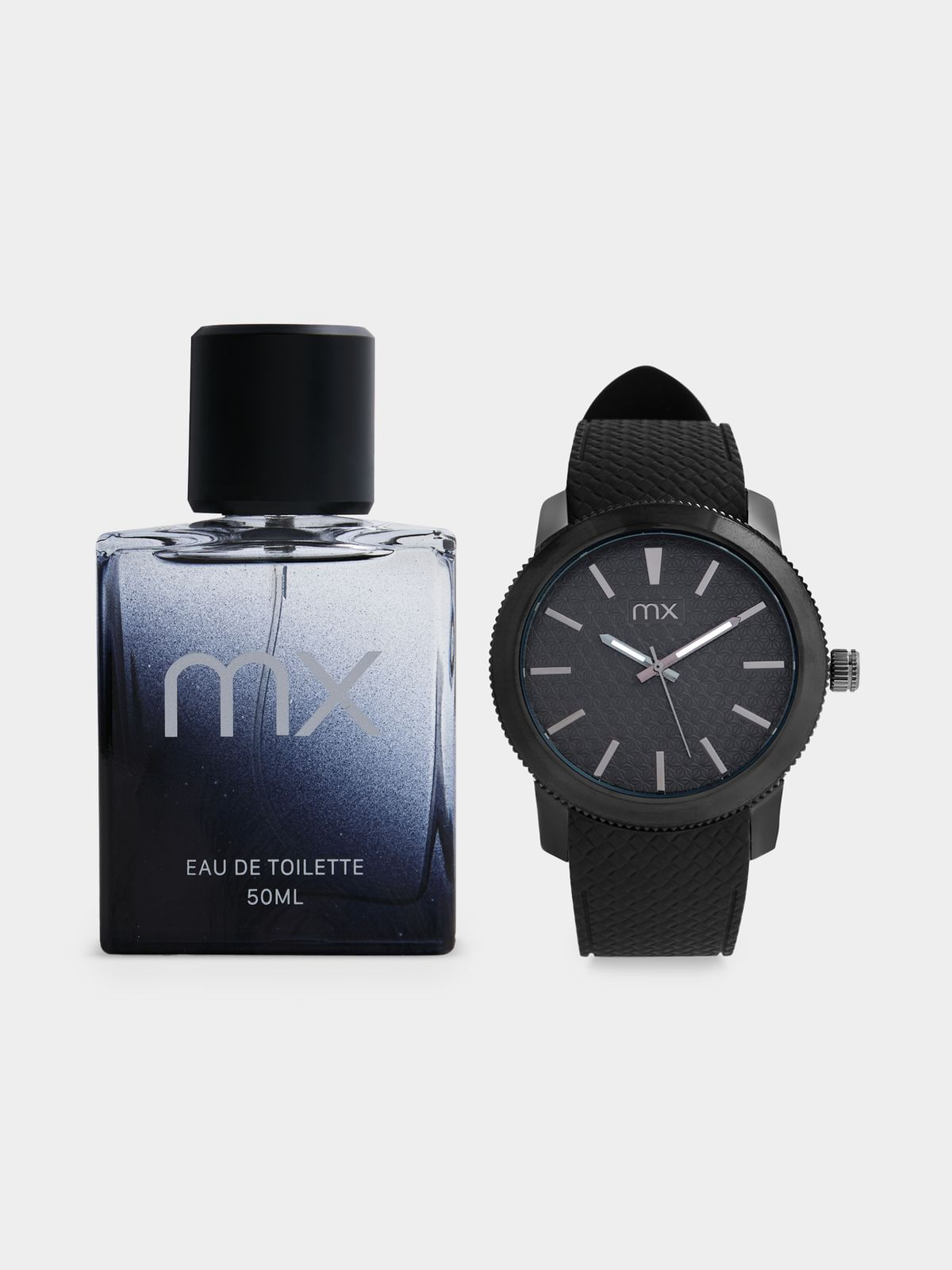 MX Silver Plated Black Silicone Watch & MX For Him Fragrance Set | Bash
