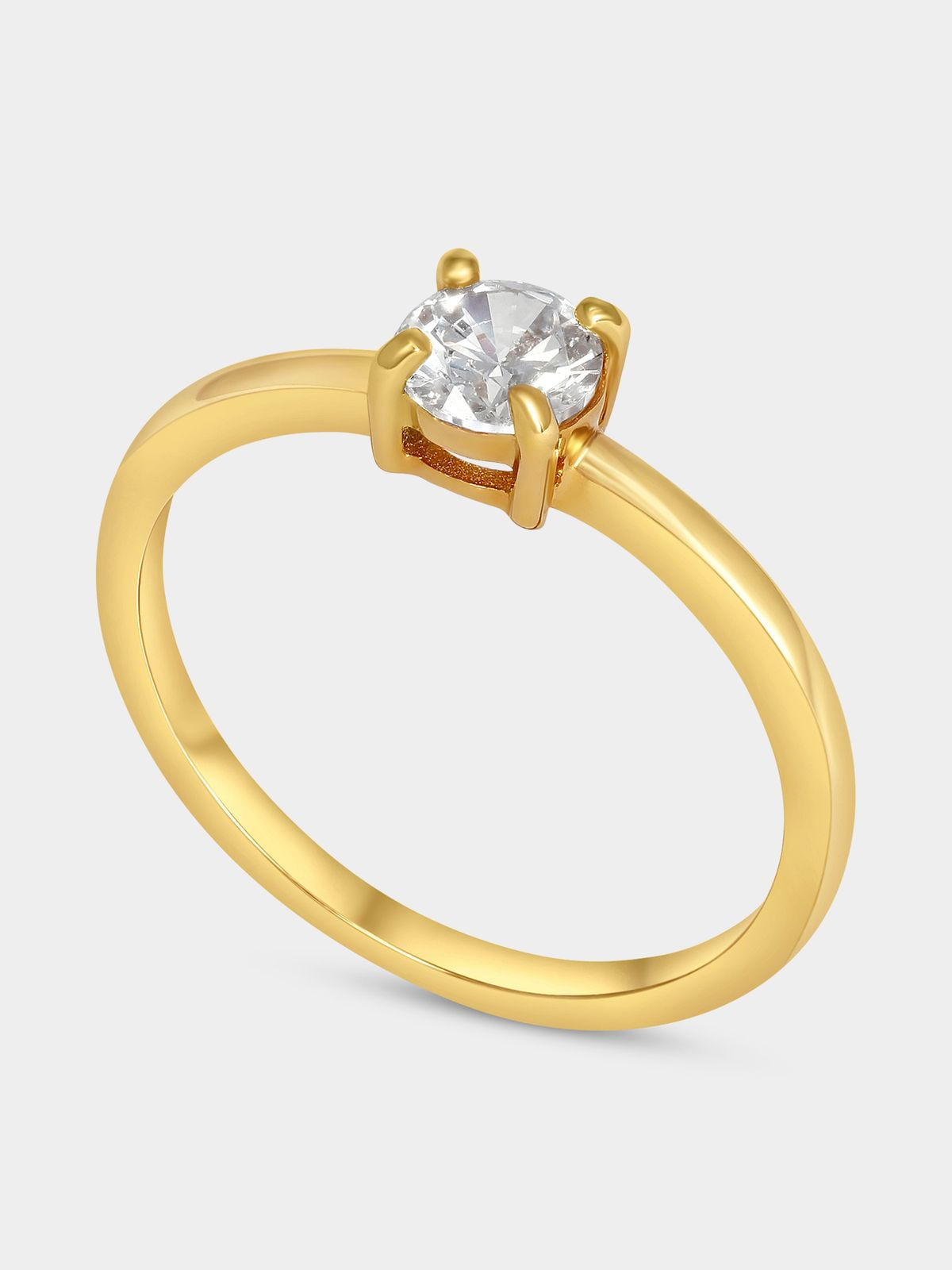 Gold Plated Sterling Silver Cubic Zirconia Round Solitaire Ring | Bash