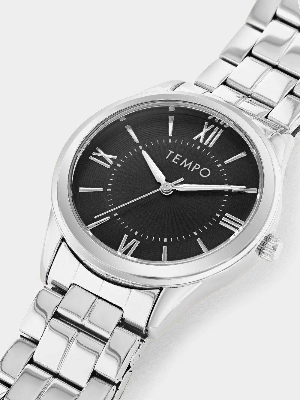 Tempo Silver Plated Black Dial Bracelet Watch | Bash