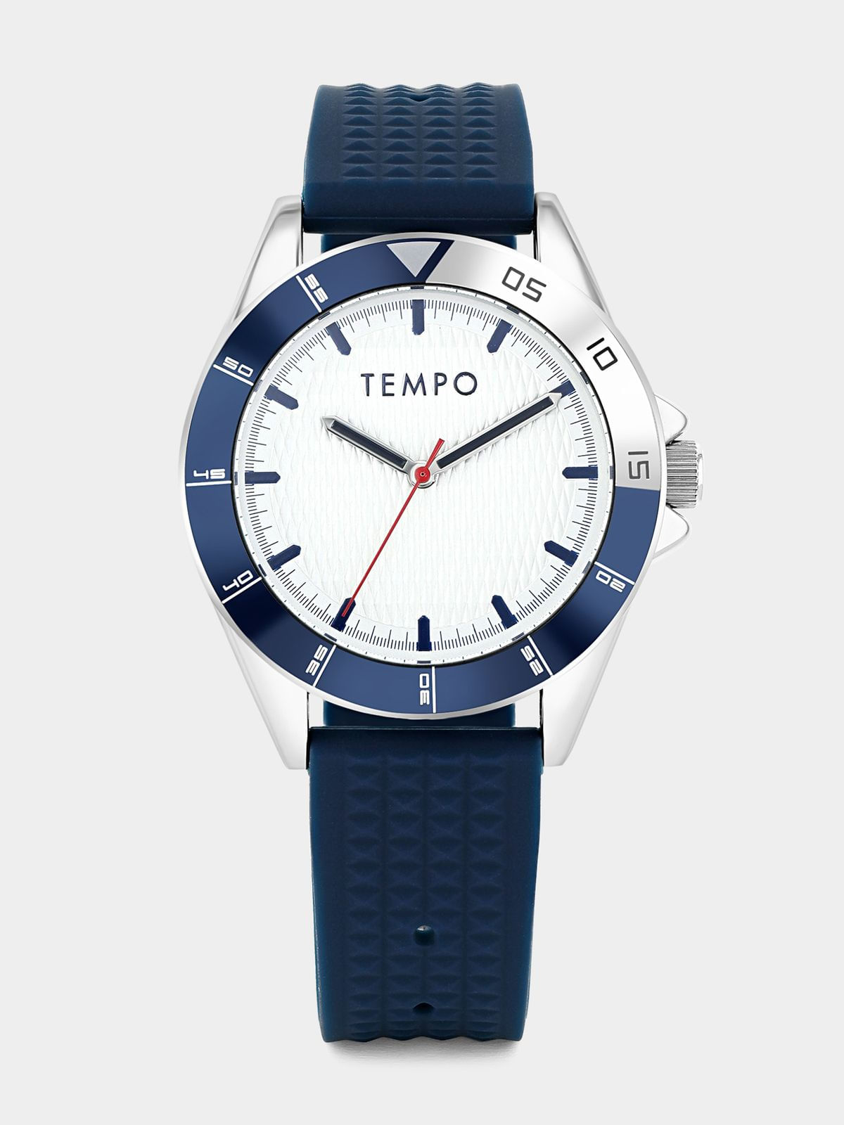Tempo Silver & Blue Plated White Dial Blue Silicone Watch | Bash