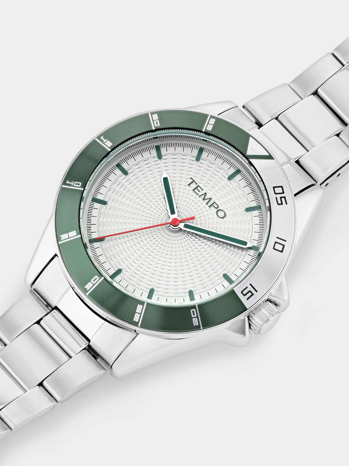 Tempo Silver & Green Plated Silver Tone Dial Bracelet Watch | Bash