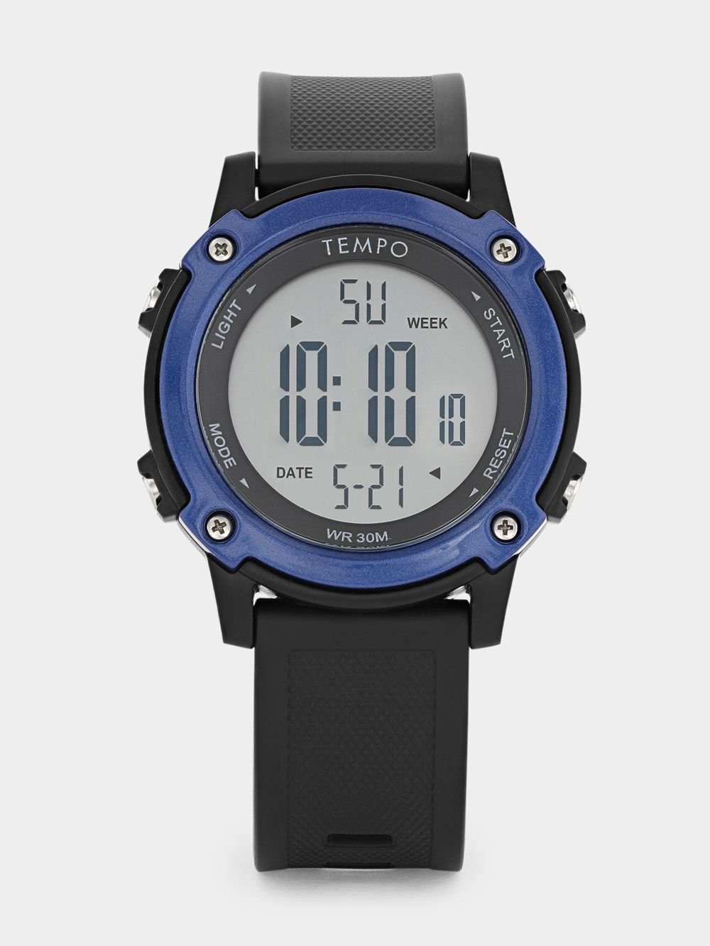 Tempo Men’s Black & Blue Round Digital Resin Watch | Bash
