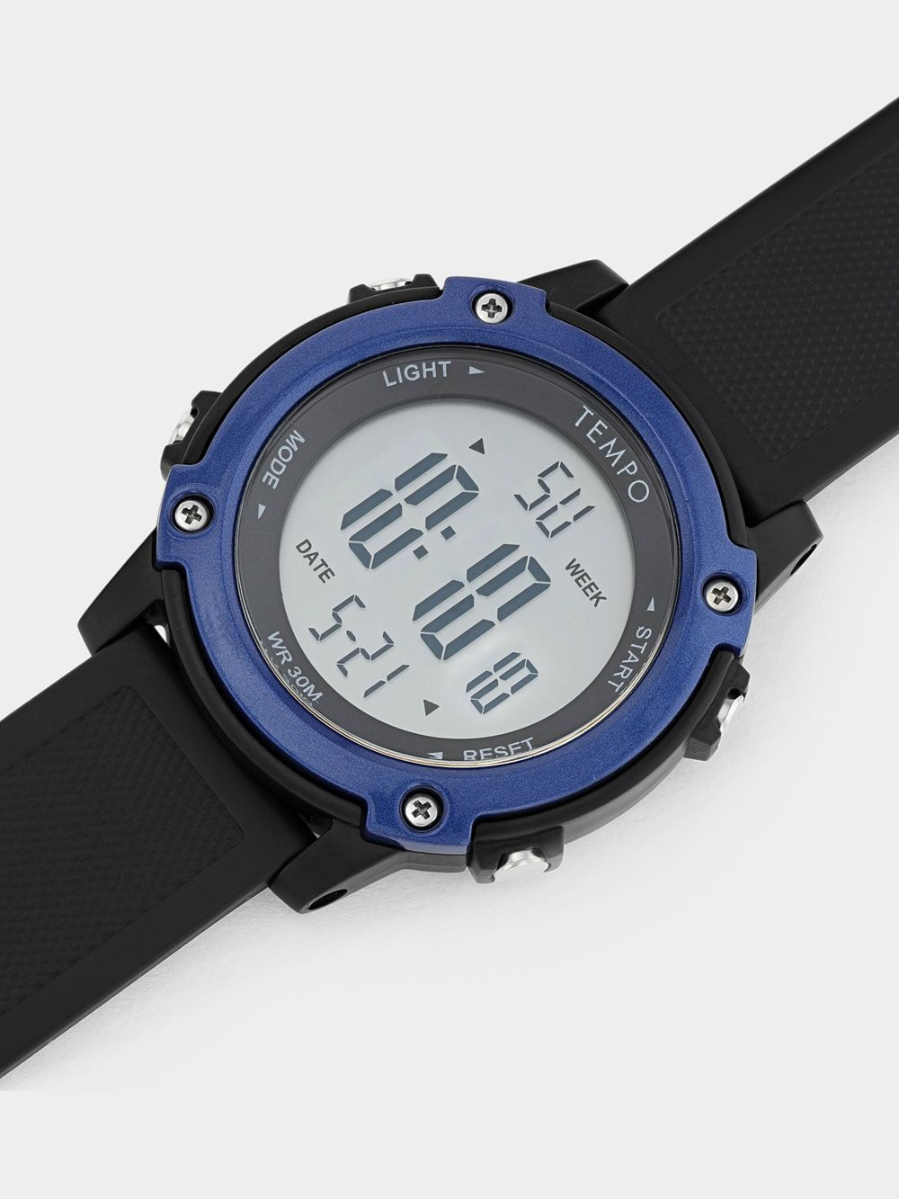 Tempo Men’s Black & Blue Round Digital Resin Watch | Bash
