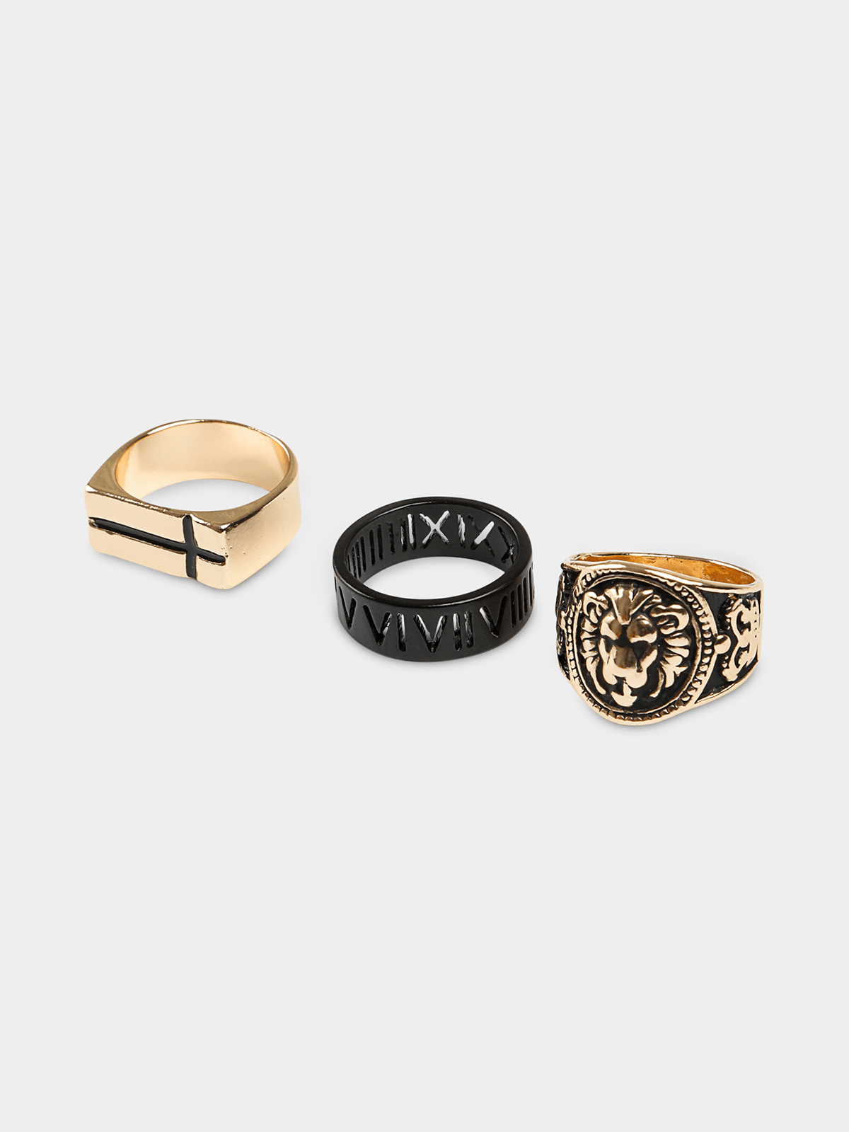 Markham Men's Double Cross Black/Gold Ring Set | Bash