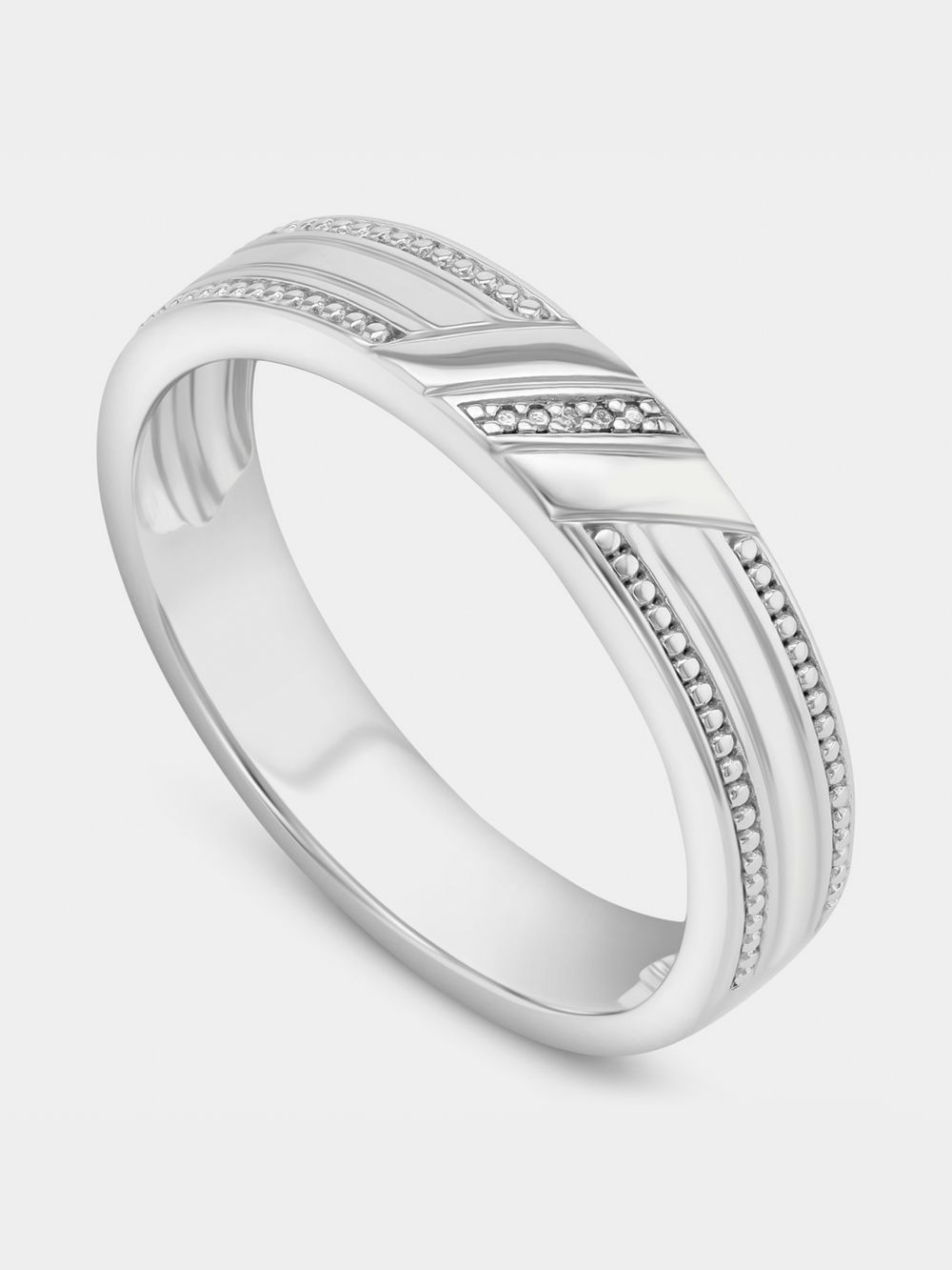 Sterling Silver Diamond Diagonal Strokes Beaded Ring | Bash