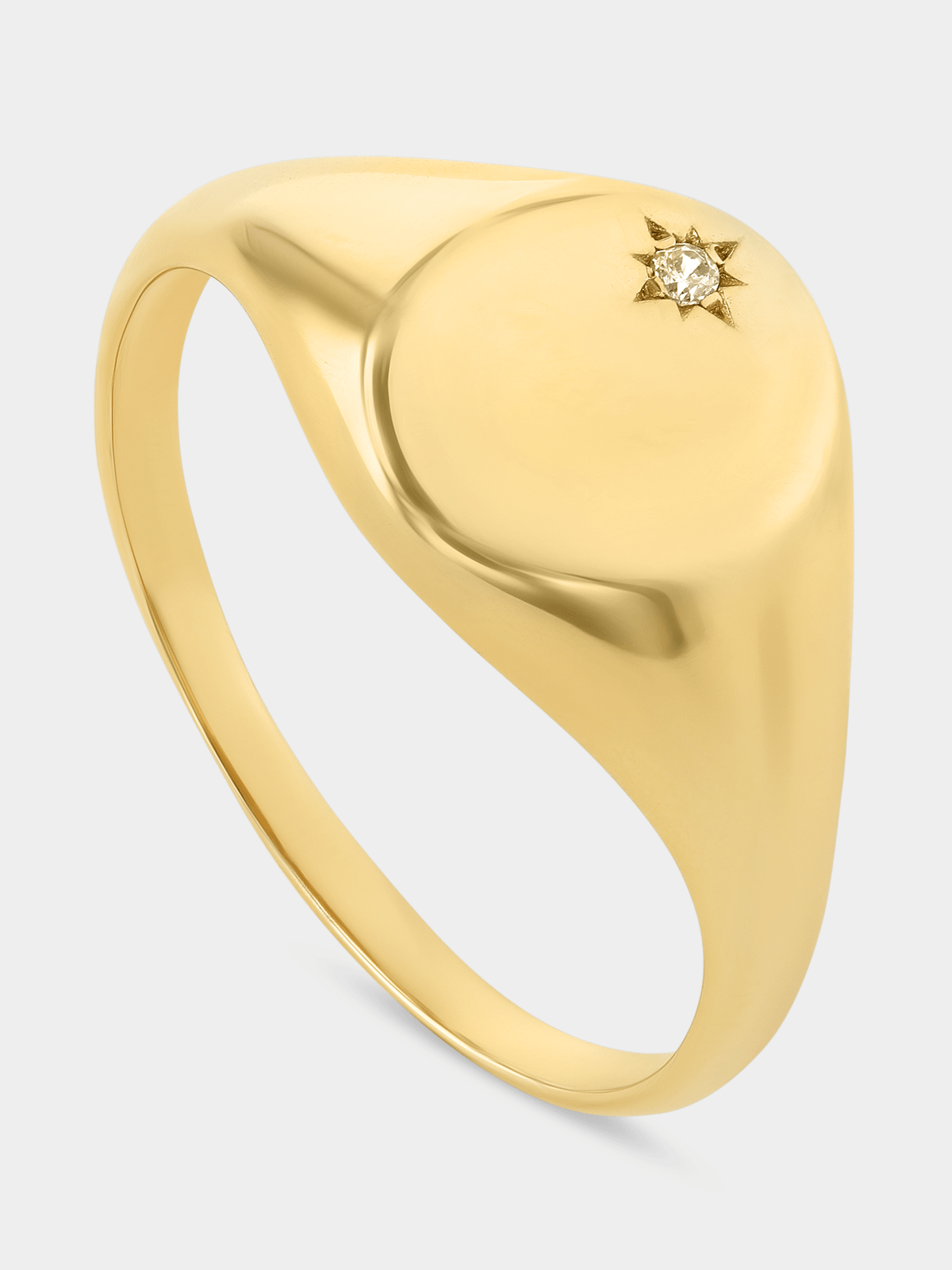 Yellow Gold Diamond Pavé Oval Signet North Star Ring | Bash