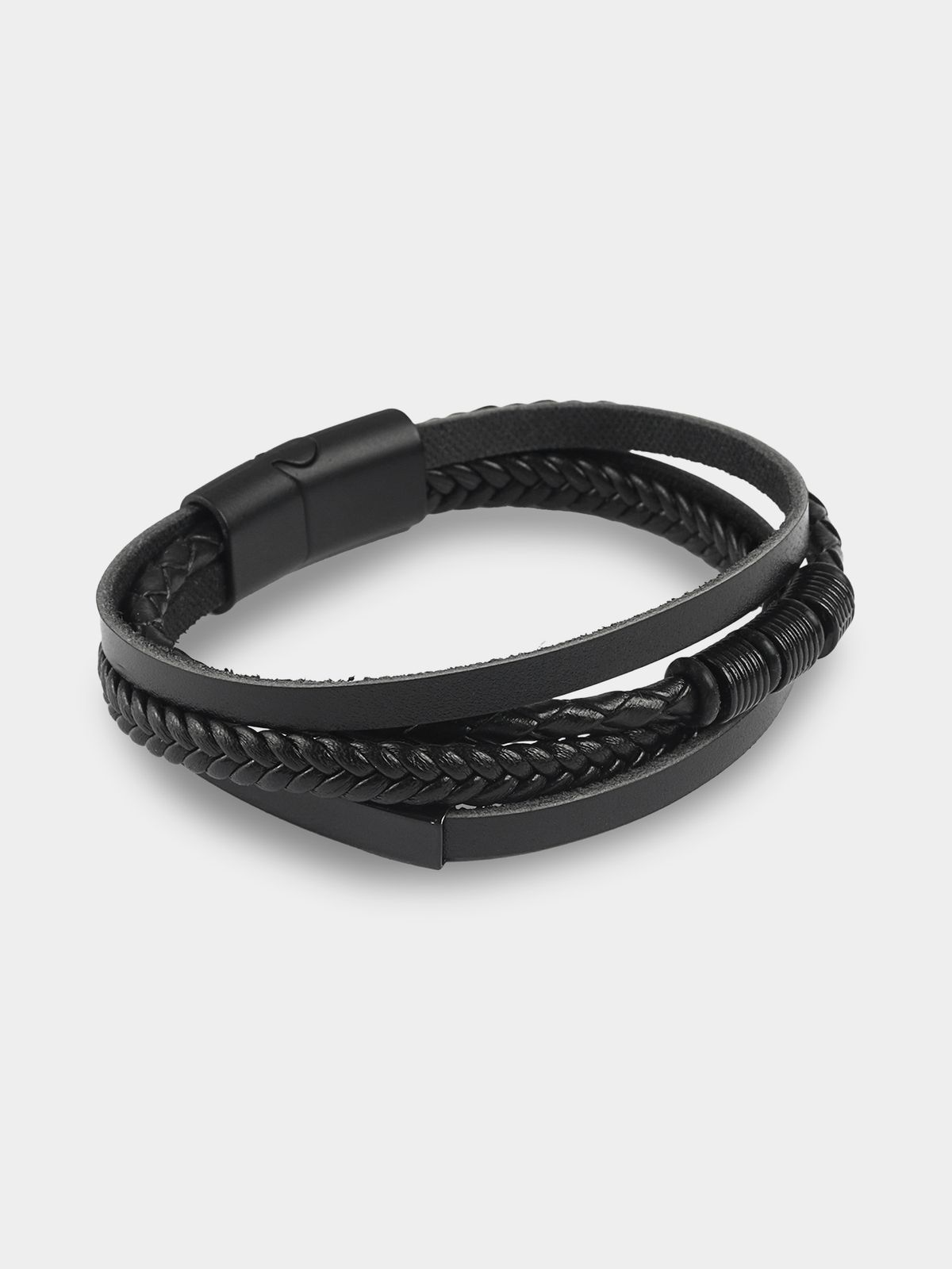 Markham Men's Leather Triple Bead Black Bracelet | Bash