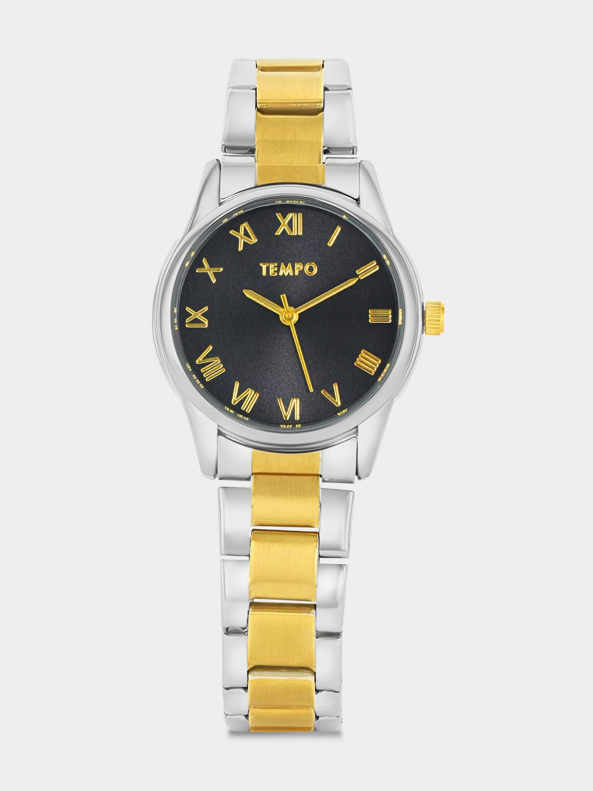 Tempo Gold Plated Black Dial Two-Tone Bracelet Watch | Bash