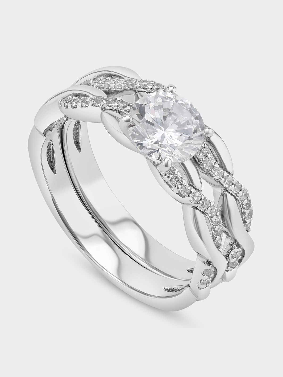 Cheté Sterling Silver Cubic Zirconia Solitaire Twinset Ring | Bash