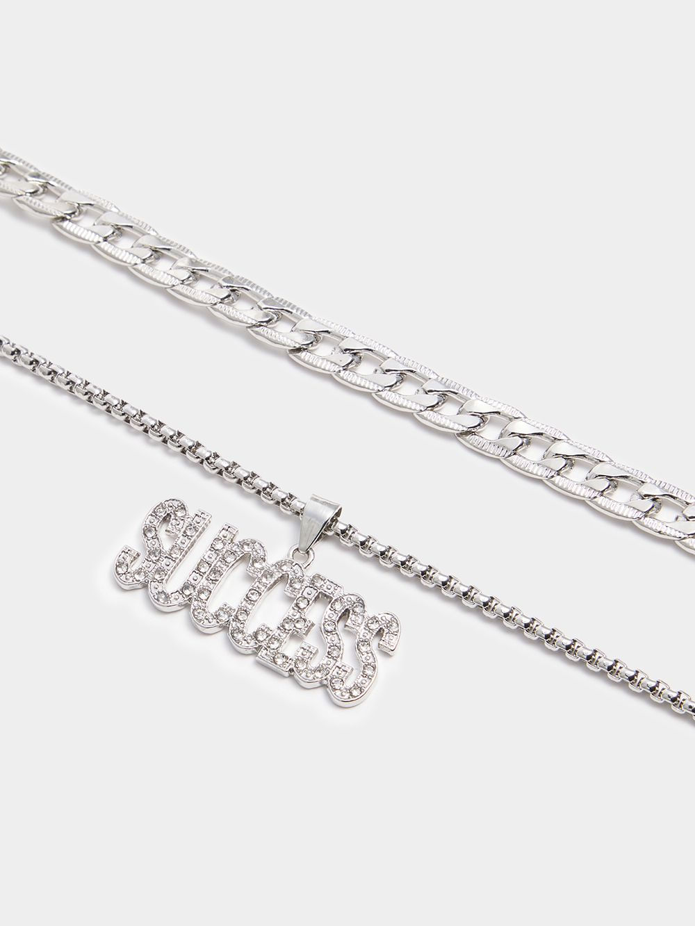 Markham Men's Iced Success Silver Necklace Set | Bash