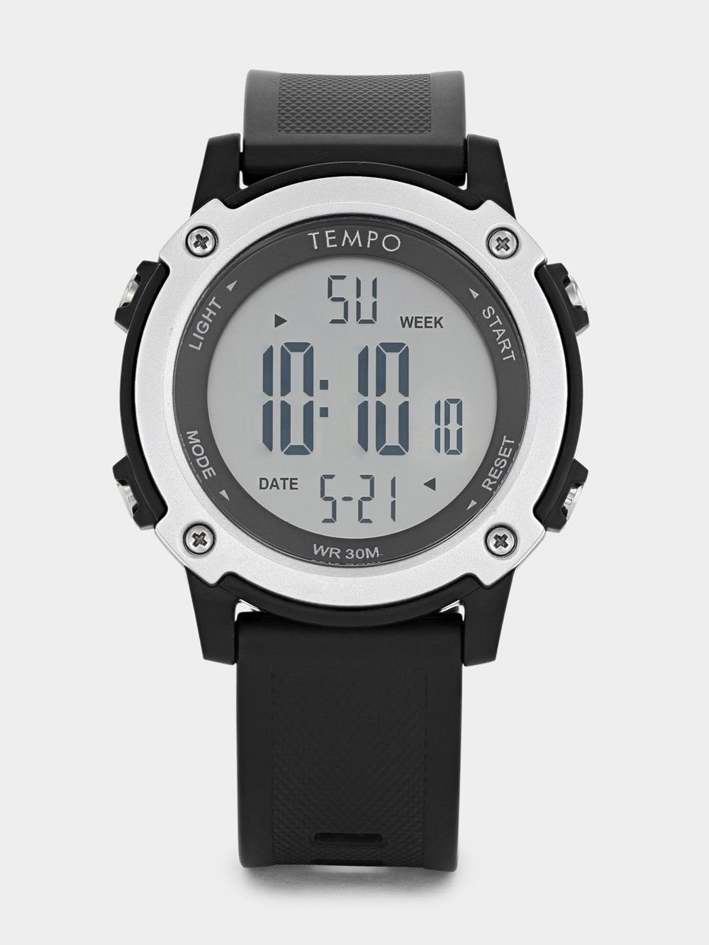 Tempo Men’s Black & Silver Round Digital Resin Watch | Bash