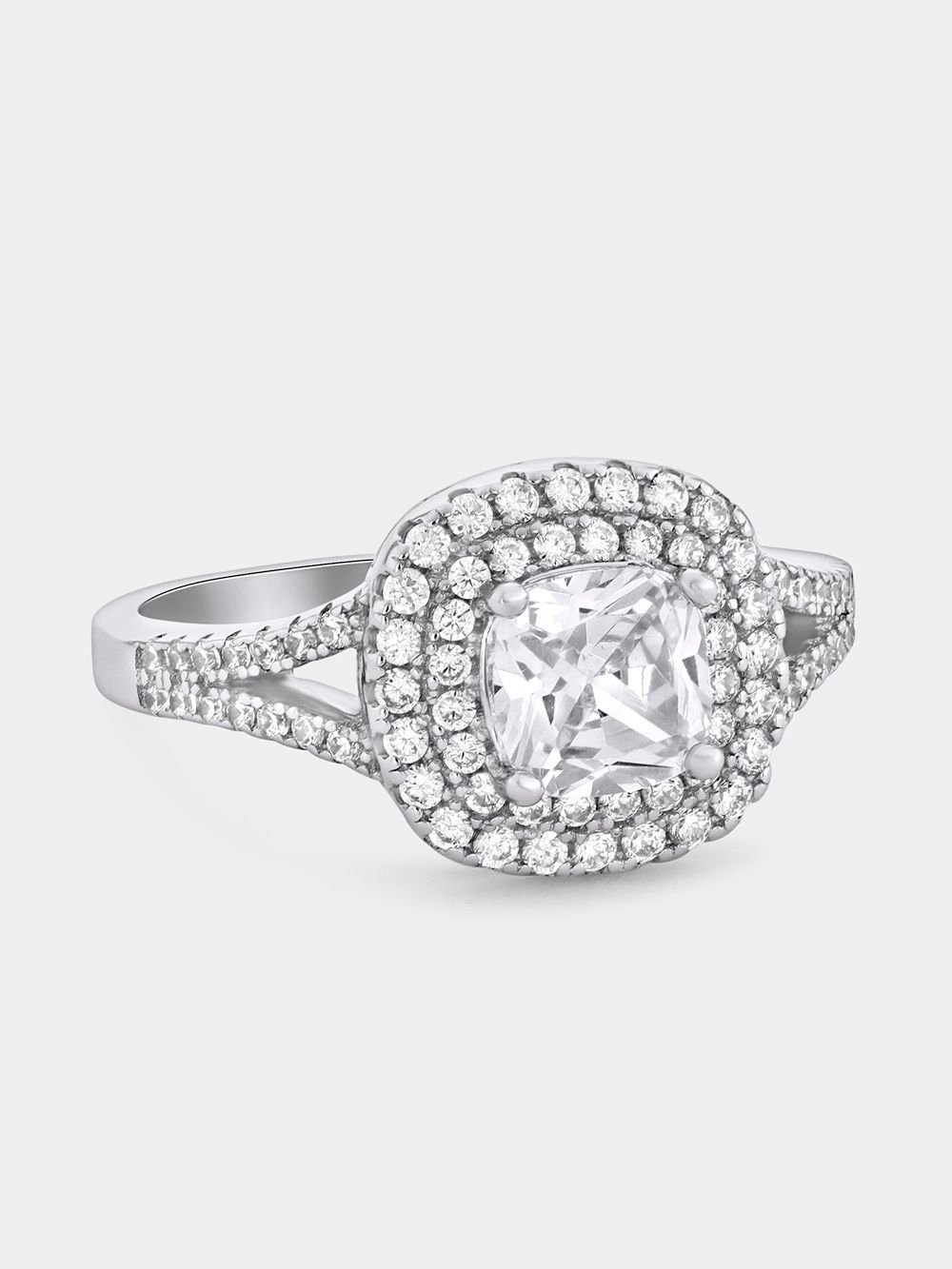 Sterling Silver Cubic Zirconia Round Halo Ring | Bash